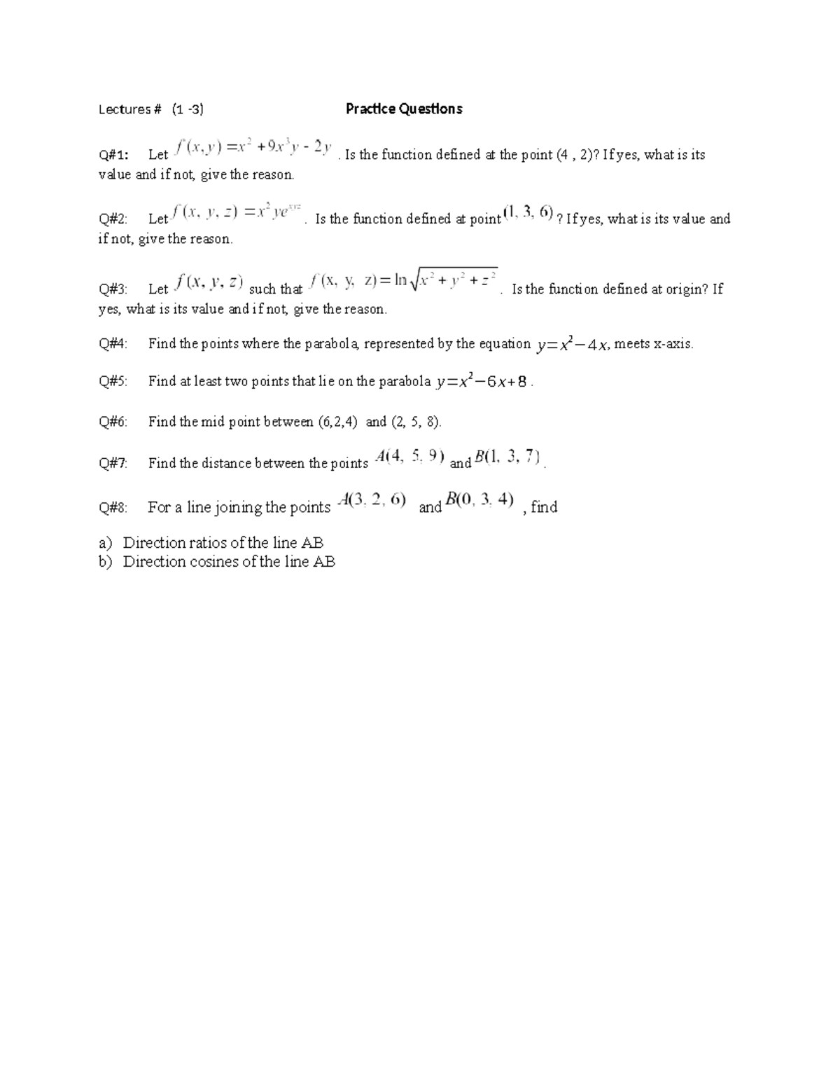Practice Questions MTH201 - Lectures # (1 -3) Practice Questions Q#1 ...