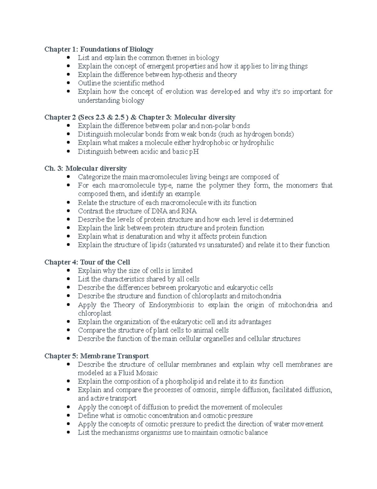 Study Guide 1 - Chapter 1: Foundations of Biology List and explain the ...