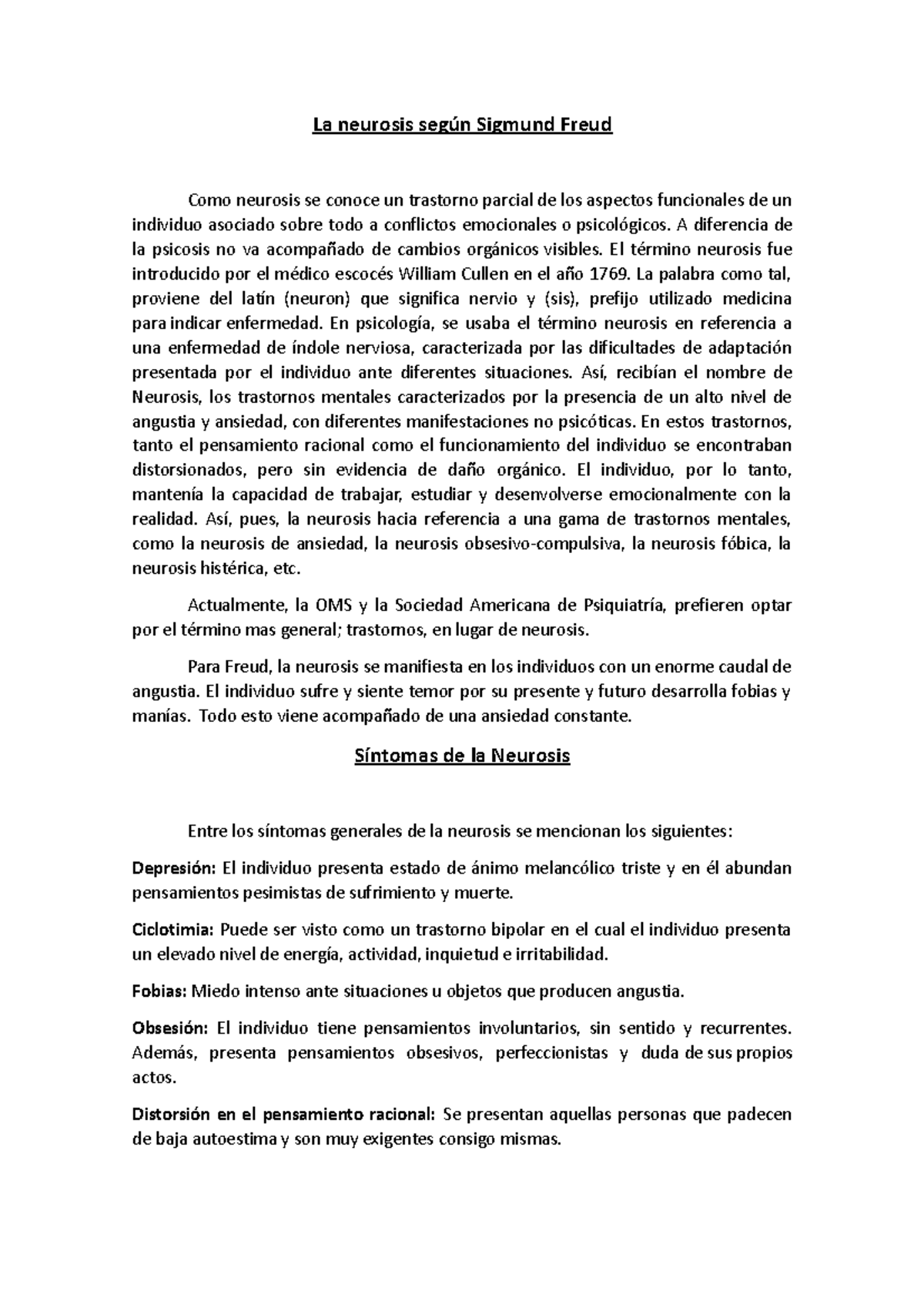 La Neurosis según Freud - La neurosis según Sigmund Freud Como neurosis ...