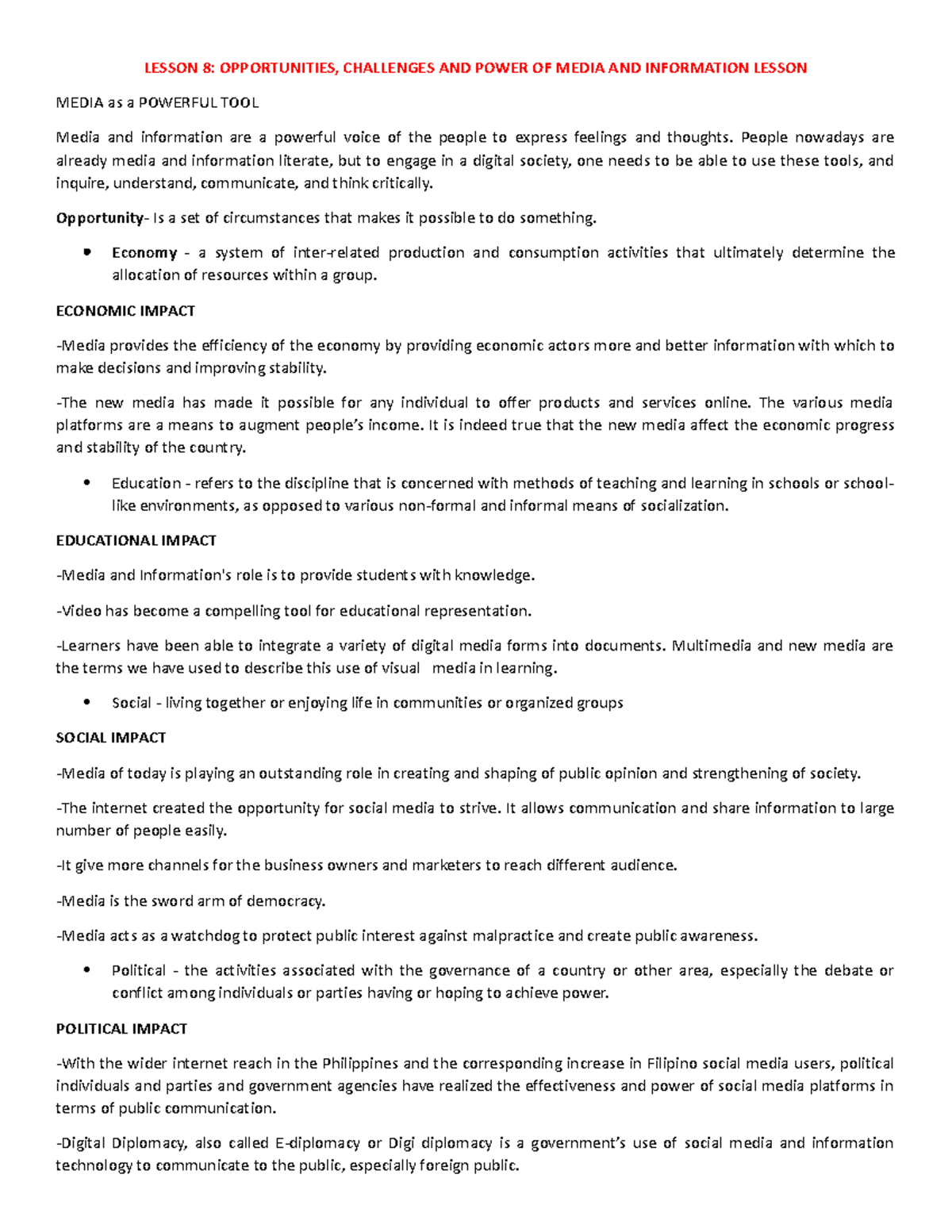 Q4 MIL Reviewer - LESSON 8: OPPORTUNITIES, CHALLENGES AND POWER OF ...