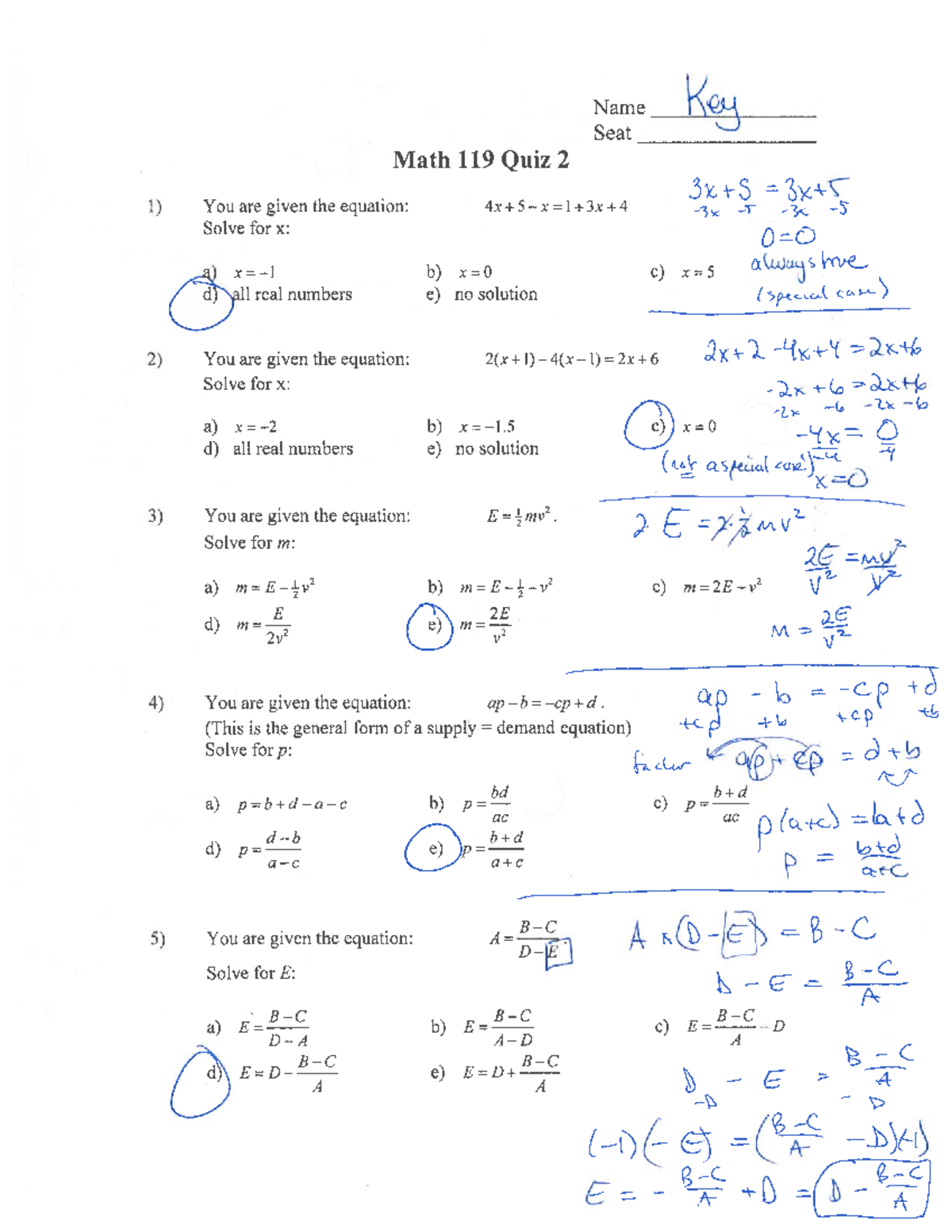Quiz 2 key - quiz 2 - Name Kou Seat Y Math 119 Quiz 2 dys, 1) You are ...