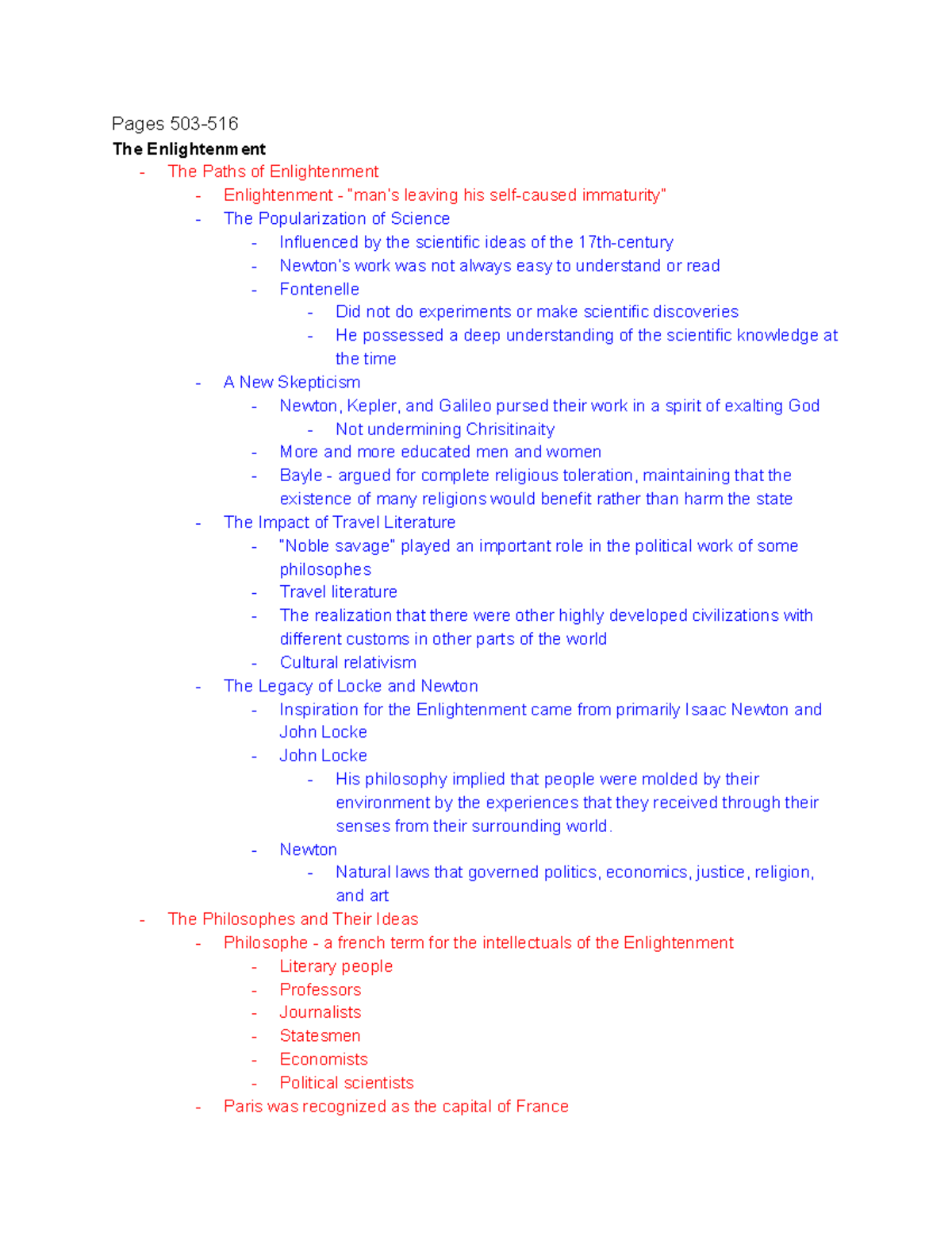 Pages 503-516 - Notes - Pages 503- The Enlightenment - The Paths of ...