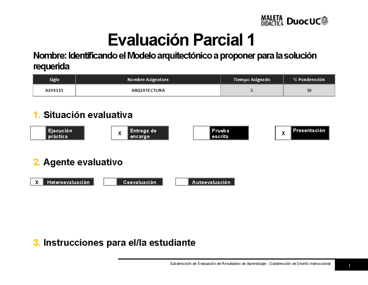 Ev1 ASY4131 - Rubrica ev1 - Subdirección de Evaluación de Resultados de Aprendizaje ...