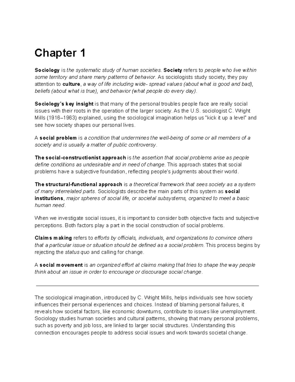 Social Problems 8th ed. Chapter 1 - Chapter 1 Sociology is the ...