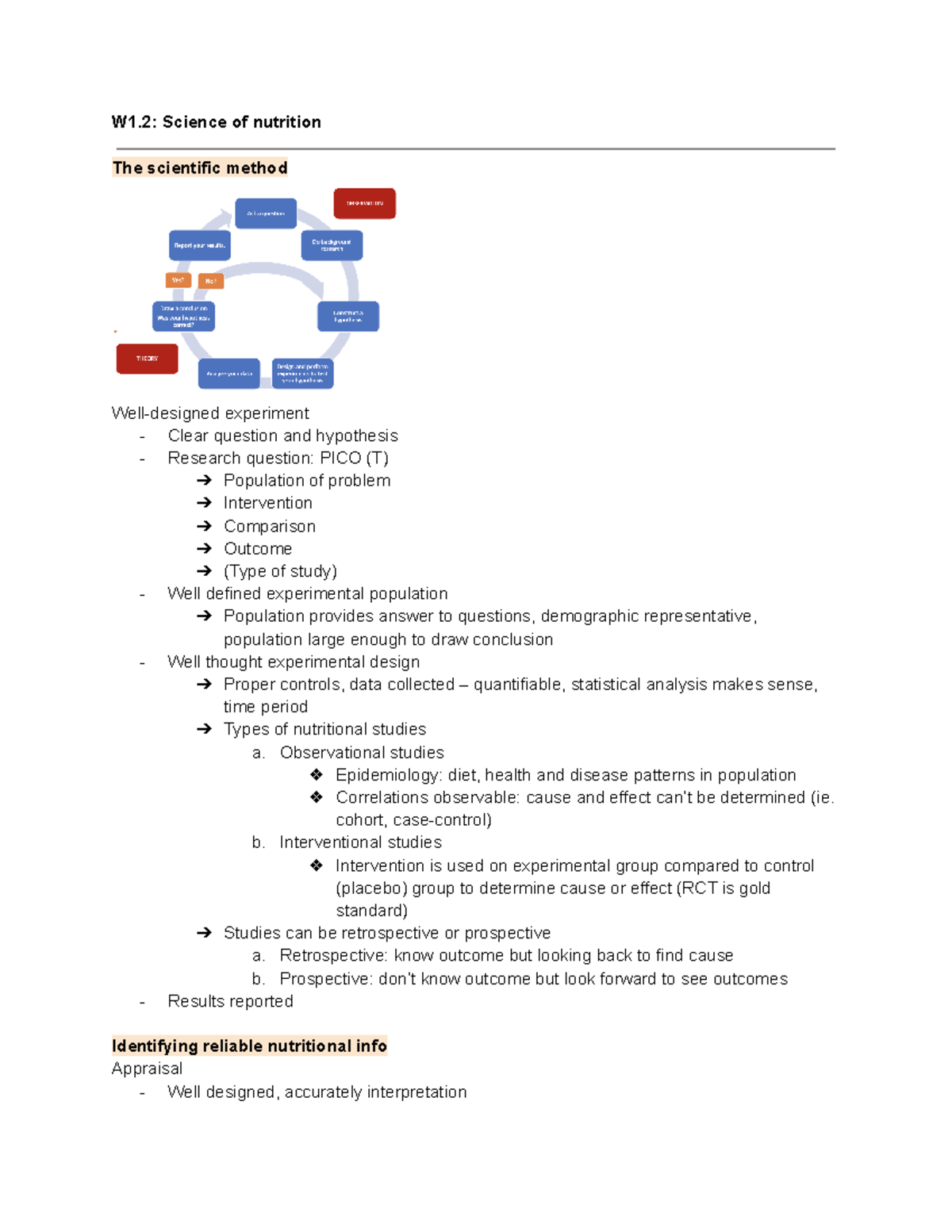 W1.2 Science of Nutrition - W1: Science of nutrition The scientific method Well-designed ...