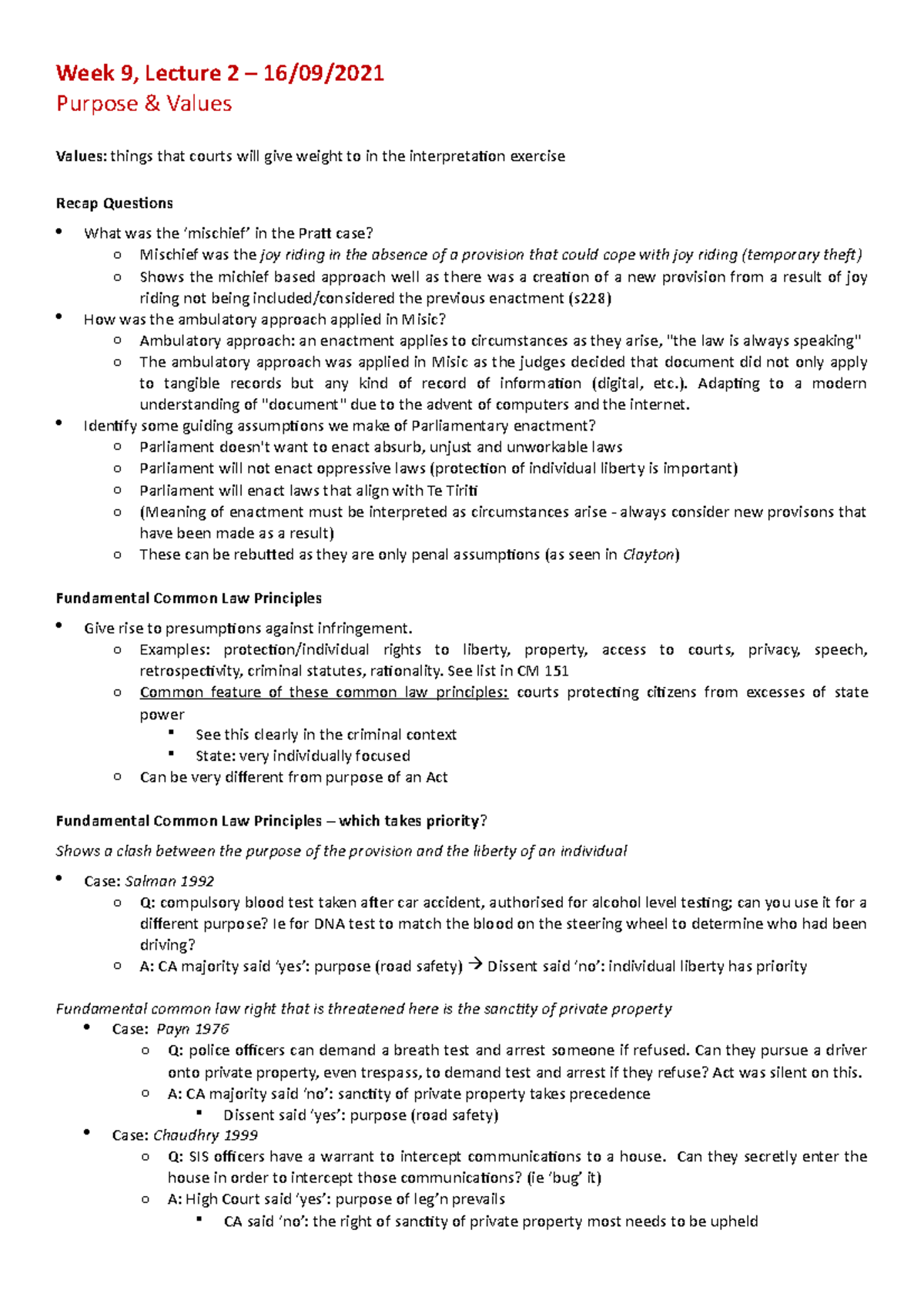 LAWS123 Week 9 Lecture 2 on Purpose and Values - Week 9, Lecture 2 – 16/09/ Purpose & Values ...