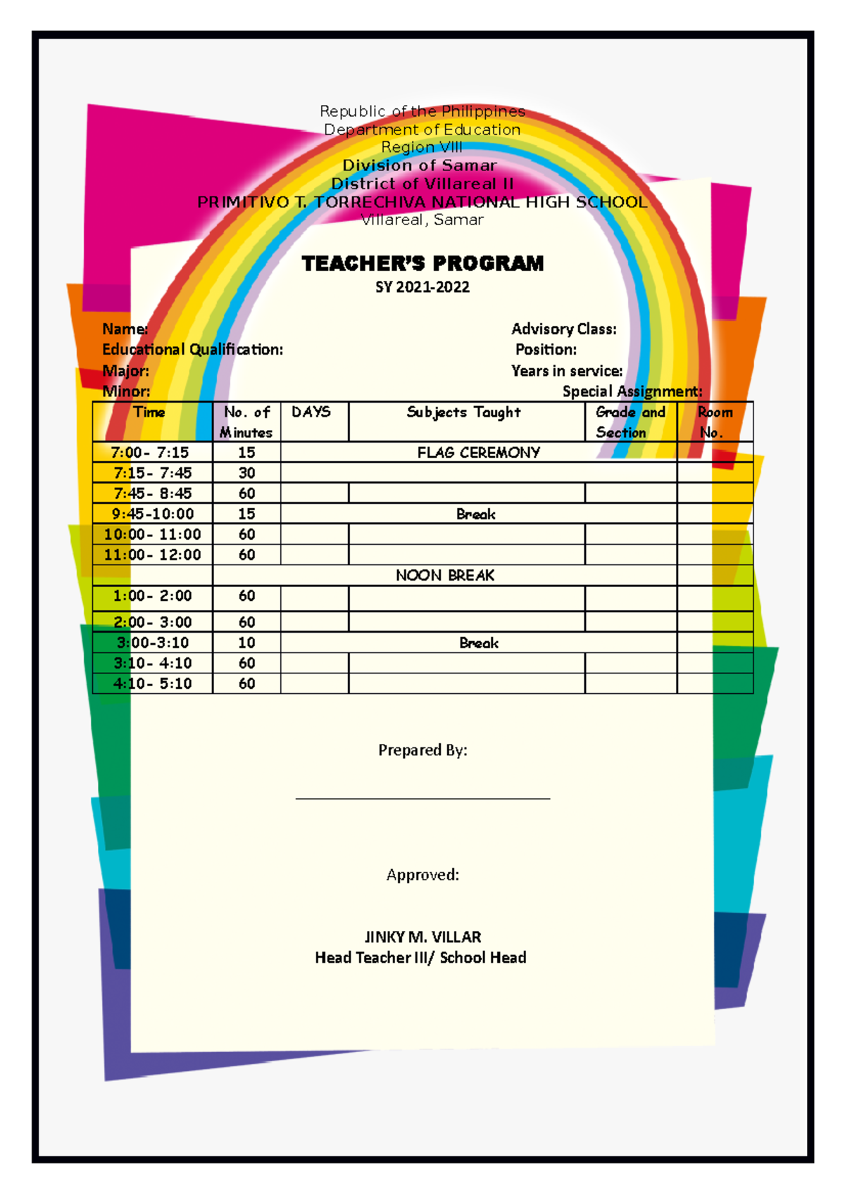 Pttnhs class teachers program - Republic of the Philippines Department ...