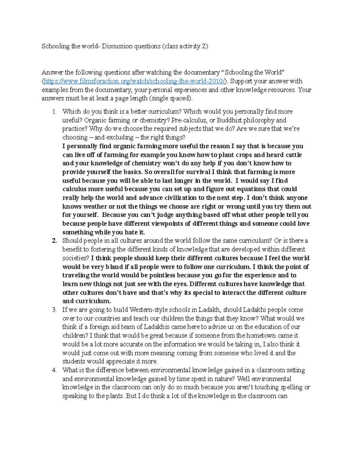 Activity 2 Schooling the world - Schooling the world- Discussion ...