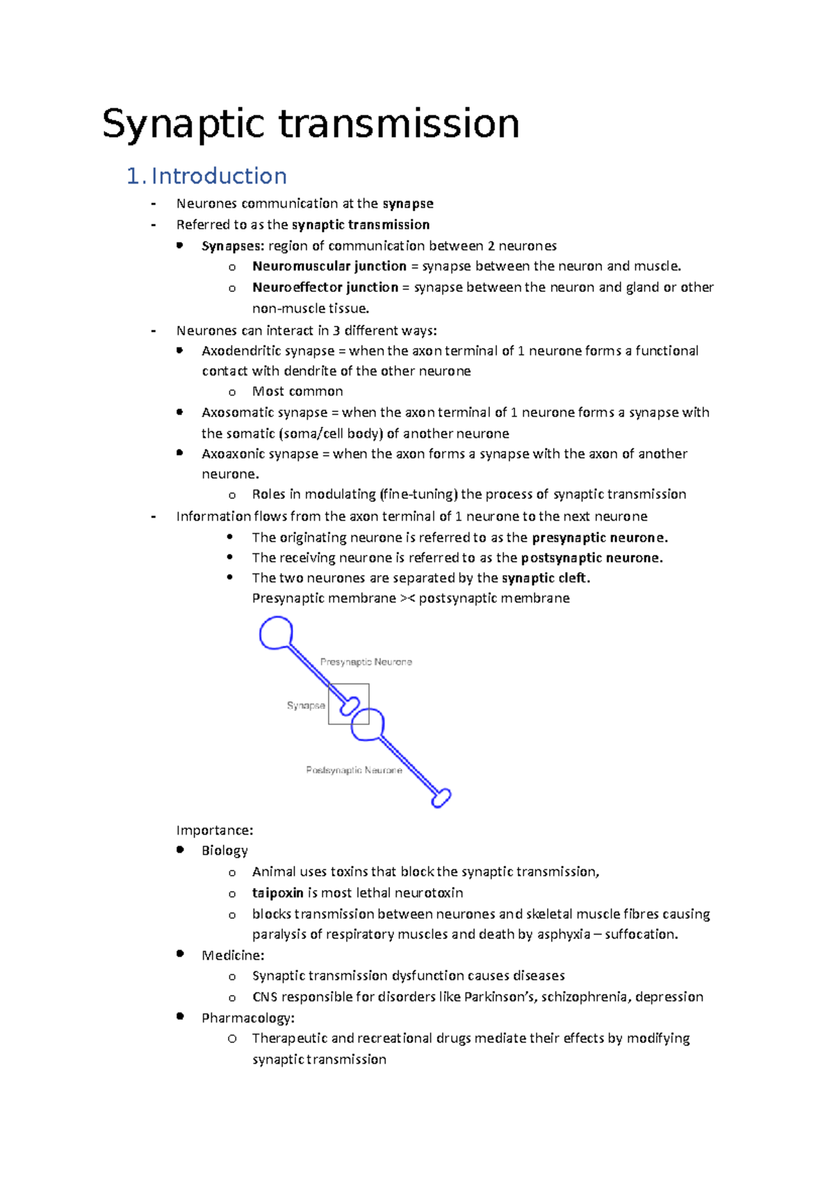 4 synaptic trasnmission - Synaptic transmission 1. Introduction ...