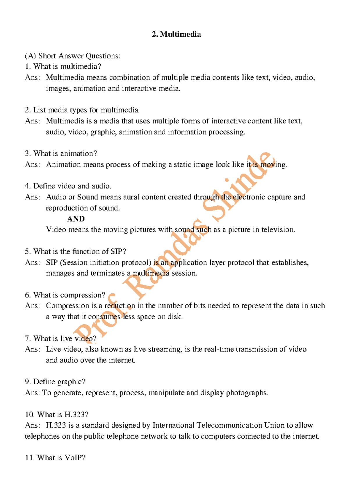 Unit 2 Multimedia notes - Multimedia (A) Short Answer Questions: What ...