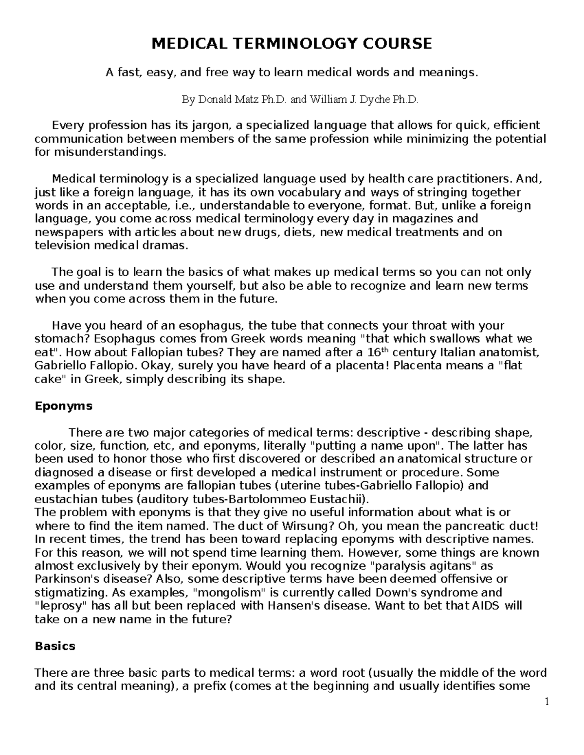 Medical Terminology Course - MEDICAL TERMINOLOGY COURSE A fast, easy ...