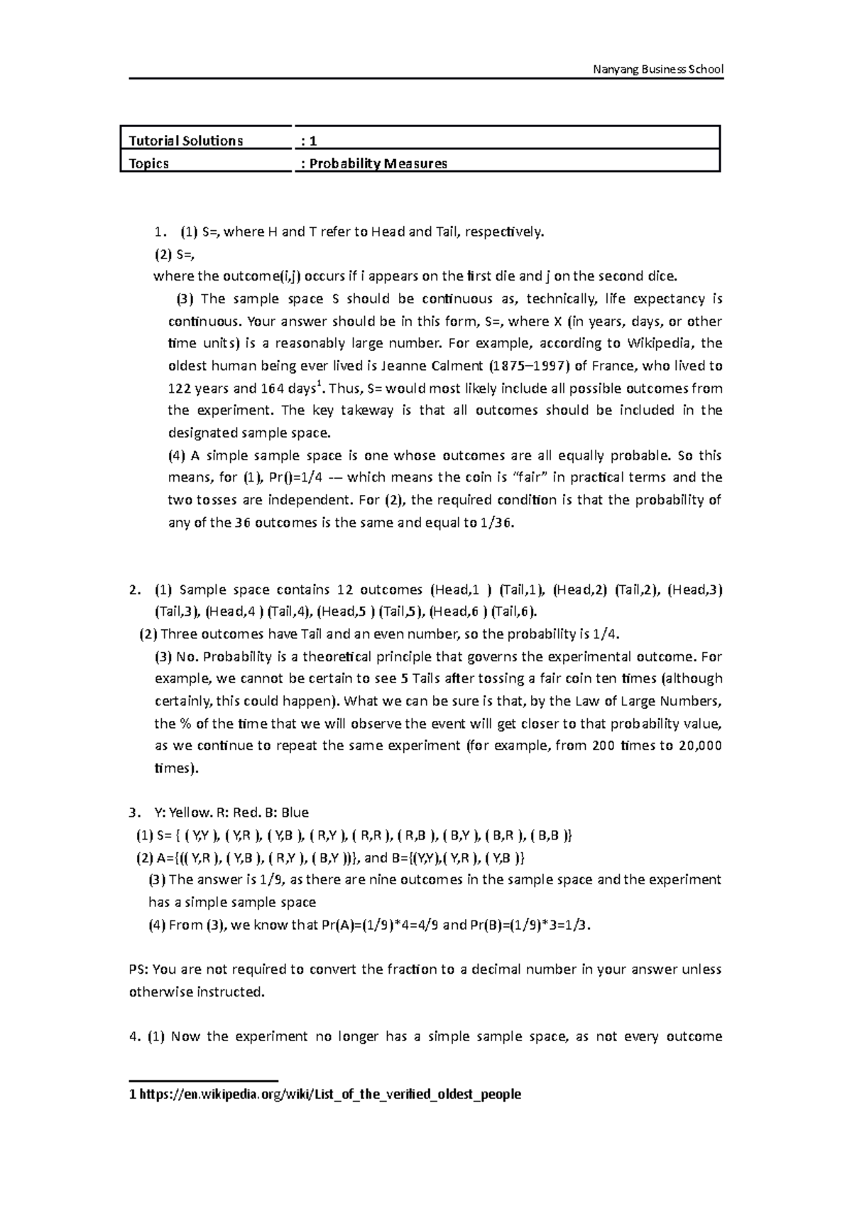 Solutions week 1 - NIL - Nanyang Business School Tutorial Solutions : 1 ...