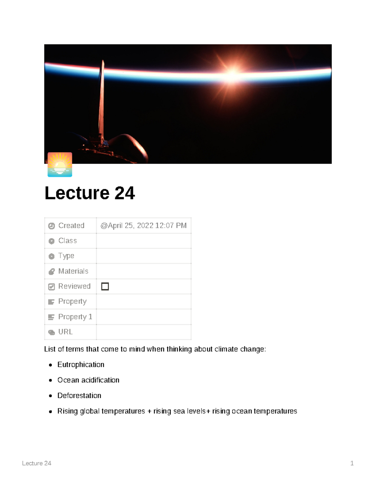 Lecture 24 - 🌅 Lecture 24 Created Class Type Materials Reviewed Property Property 1 URL List of ...