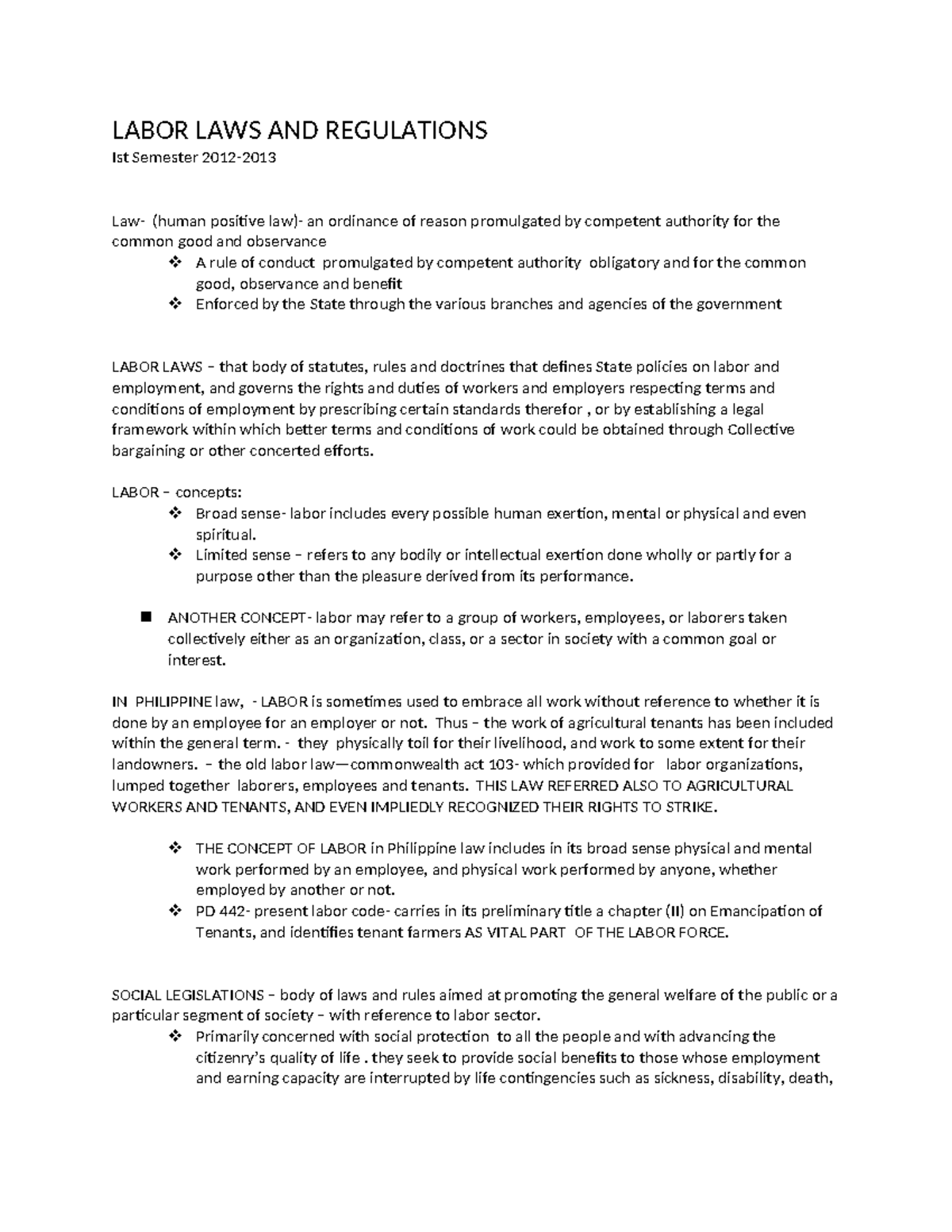 Labor-LAWS-AND- Regulations - LABOR LAWS AND REGULATIONS Ist Semester ...