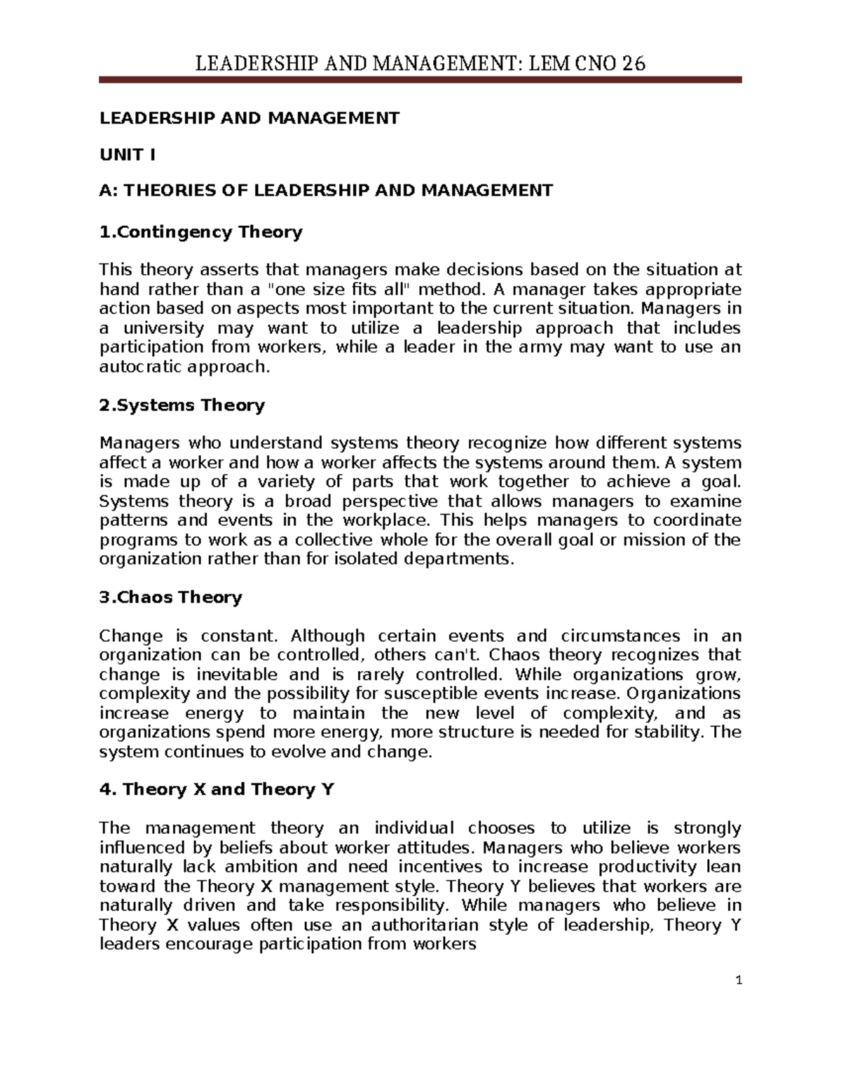 Leadership AND Management - LEADERSHIP AND MANAGEMENT UNIT I A ...