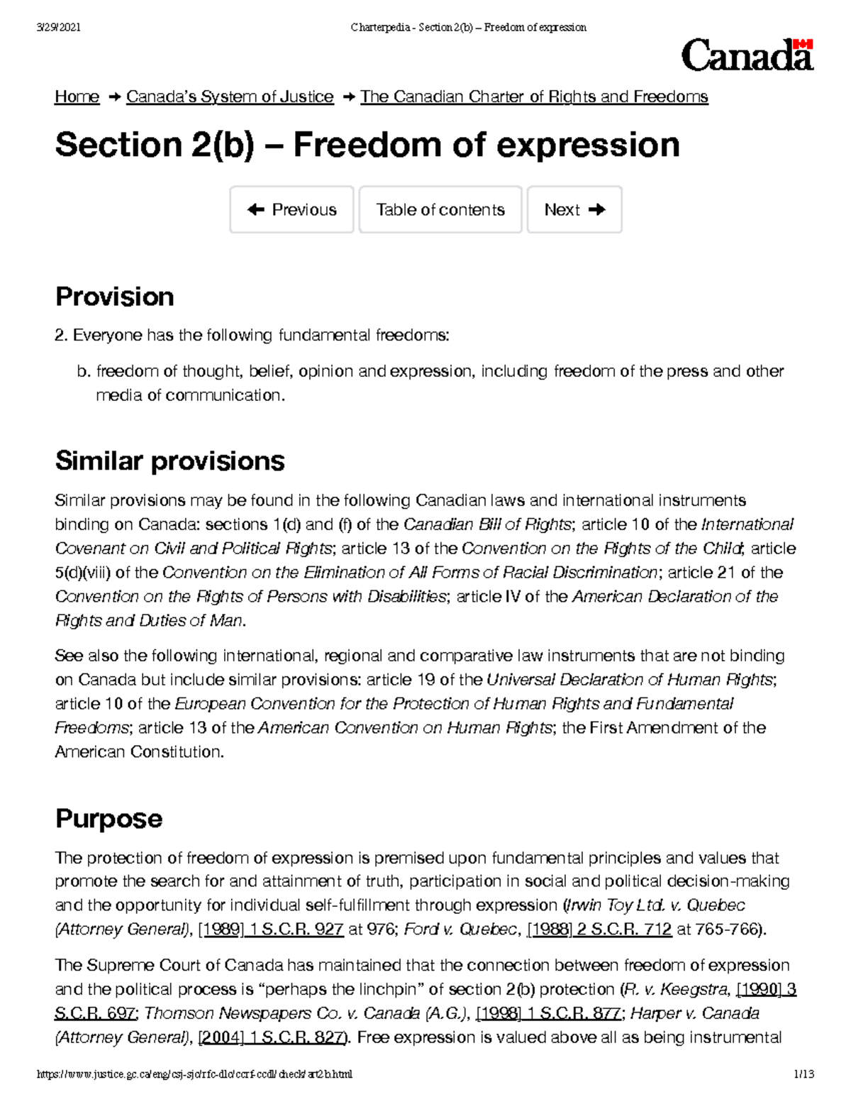 Charterpedia - Section 2(b) – Freedom of expression - Home Canada’s ...