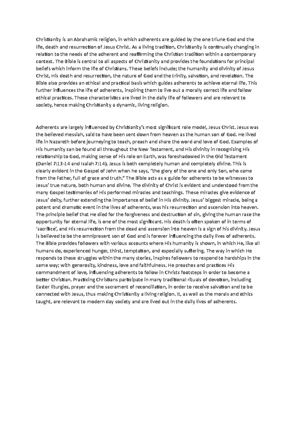 SOR Christianity Essay - Christianity is an Abrahamic religion, in ...