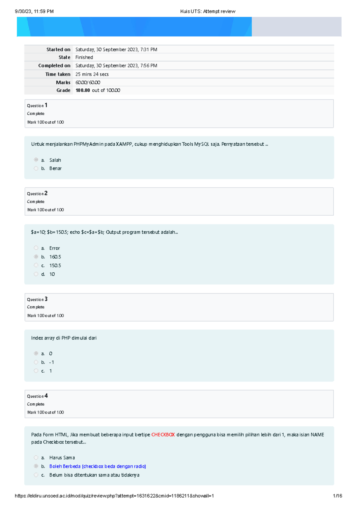 Kuis UTS Attempt review - Started on Saturday, 30 September 2023, 7:31 ...