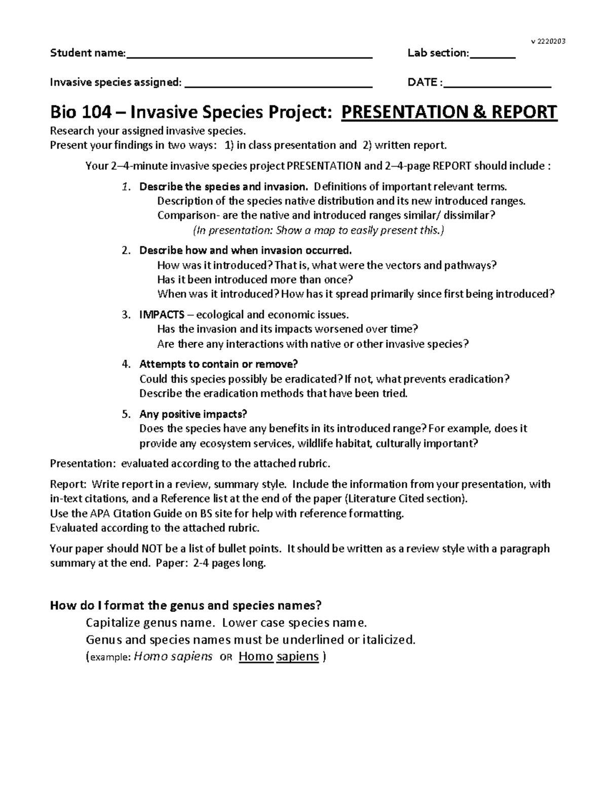 Inv Sp Proj Report with Rubric 22202 - v 2220203 Student name: Lab ...