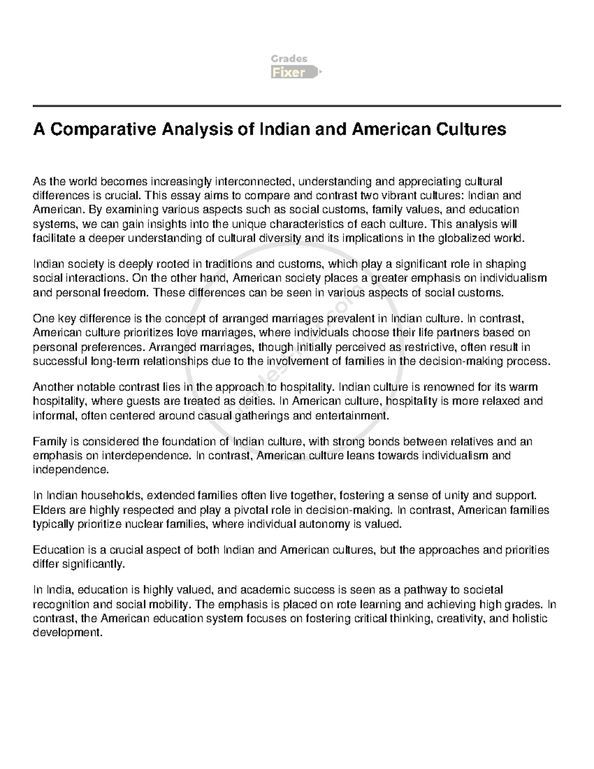 A Comparative Analysis of Indian and American Cultures - This essay ...