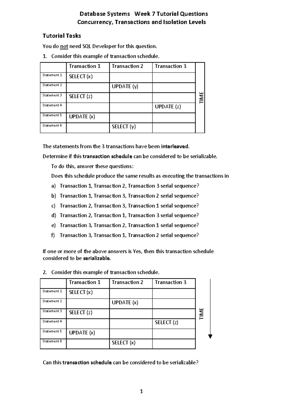 INF2001 0 Week 7 Tutorial Isolation-1 - Concurrency, Transactions and Isolation Levels Tutorial ...