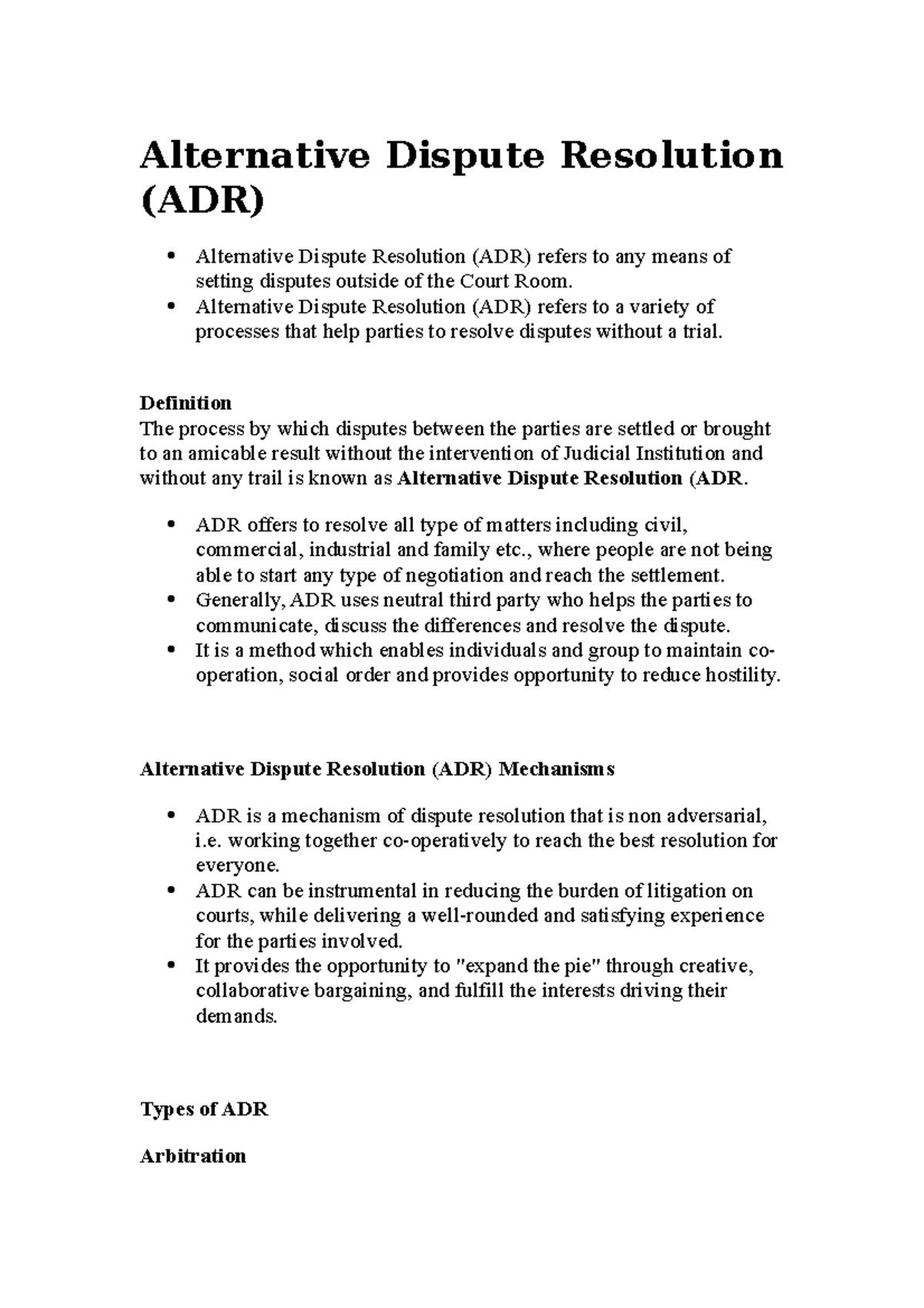 Alternative Dispute Resolution - Alternative Dispute Resolution (ADR ...