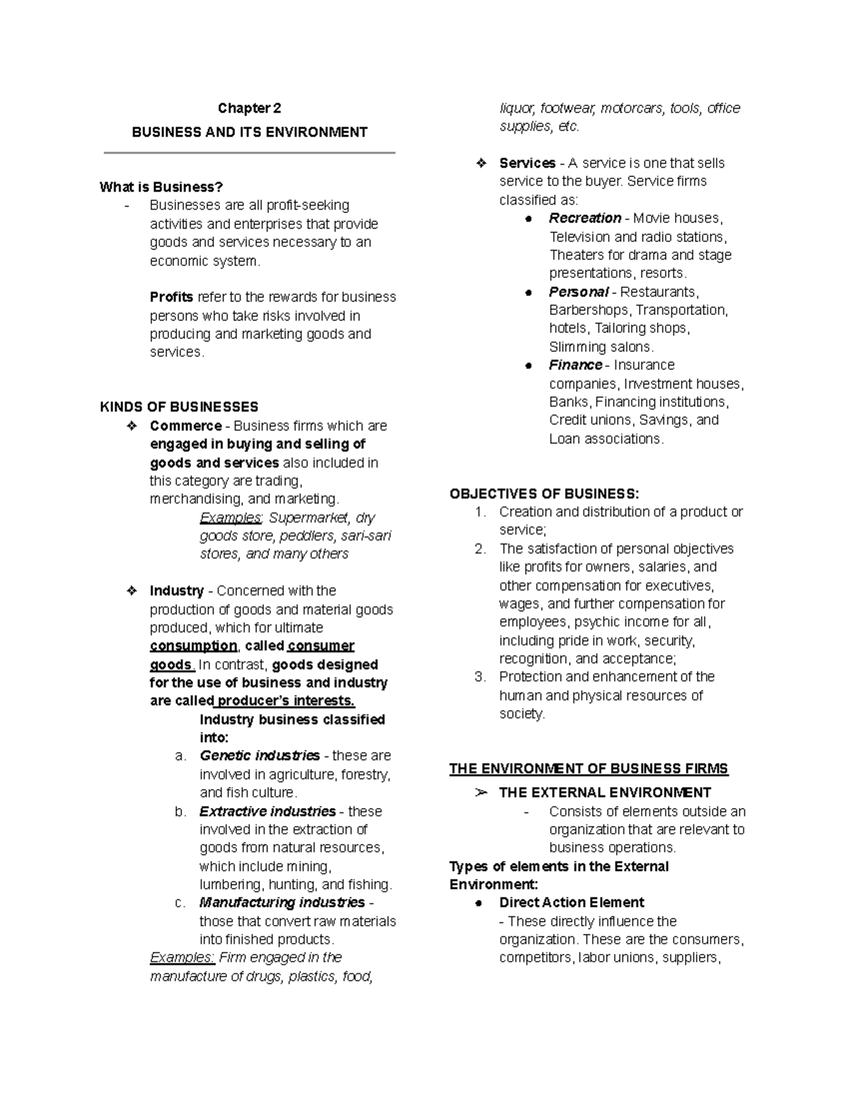 Orgman- Chapter 2-(Jenny) - Chapter 2 BUSINESS AND ITS ENVIRONMENT What ...