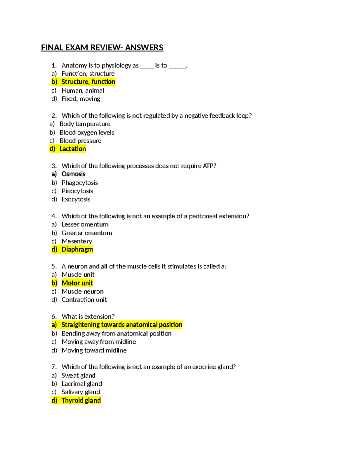 ANAT Review Answers - FINAL EXAM REVIEW- ANSWERS Anatomy is to ...