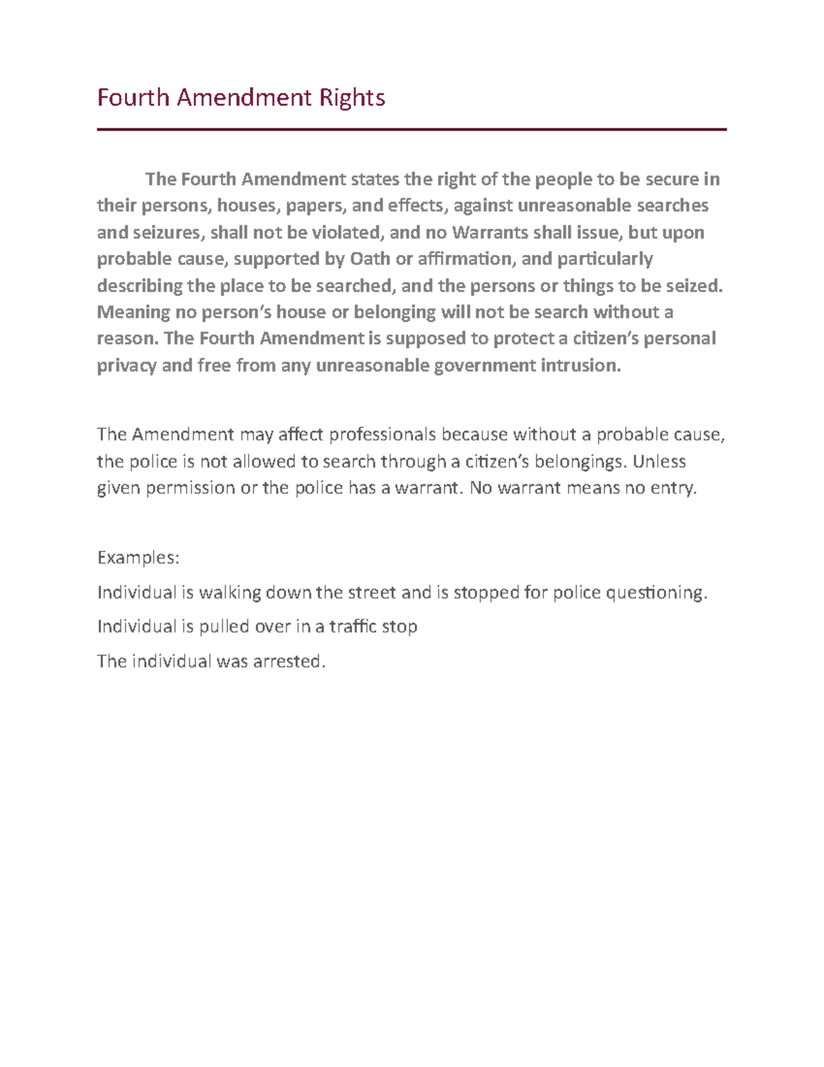 Fourth Amendment Rights - Meaning no person’s house or belonging will ...