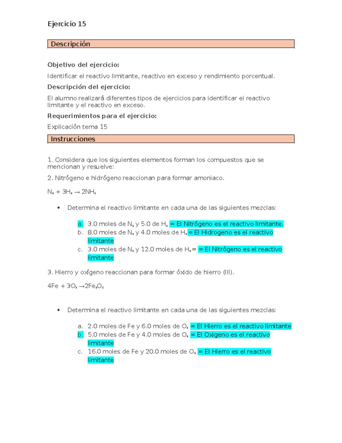 Ejercicio 15 - Ejercicio 15 Descripción Objetivo del ejercicio: Identificar el reactivo ...