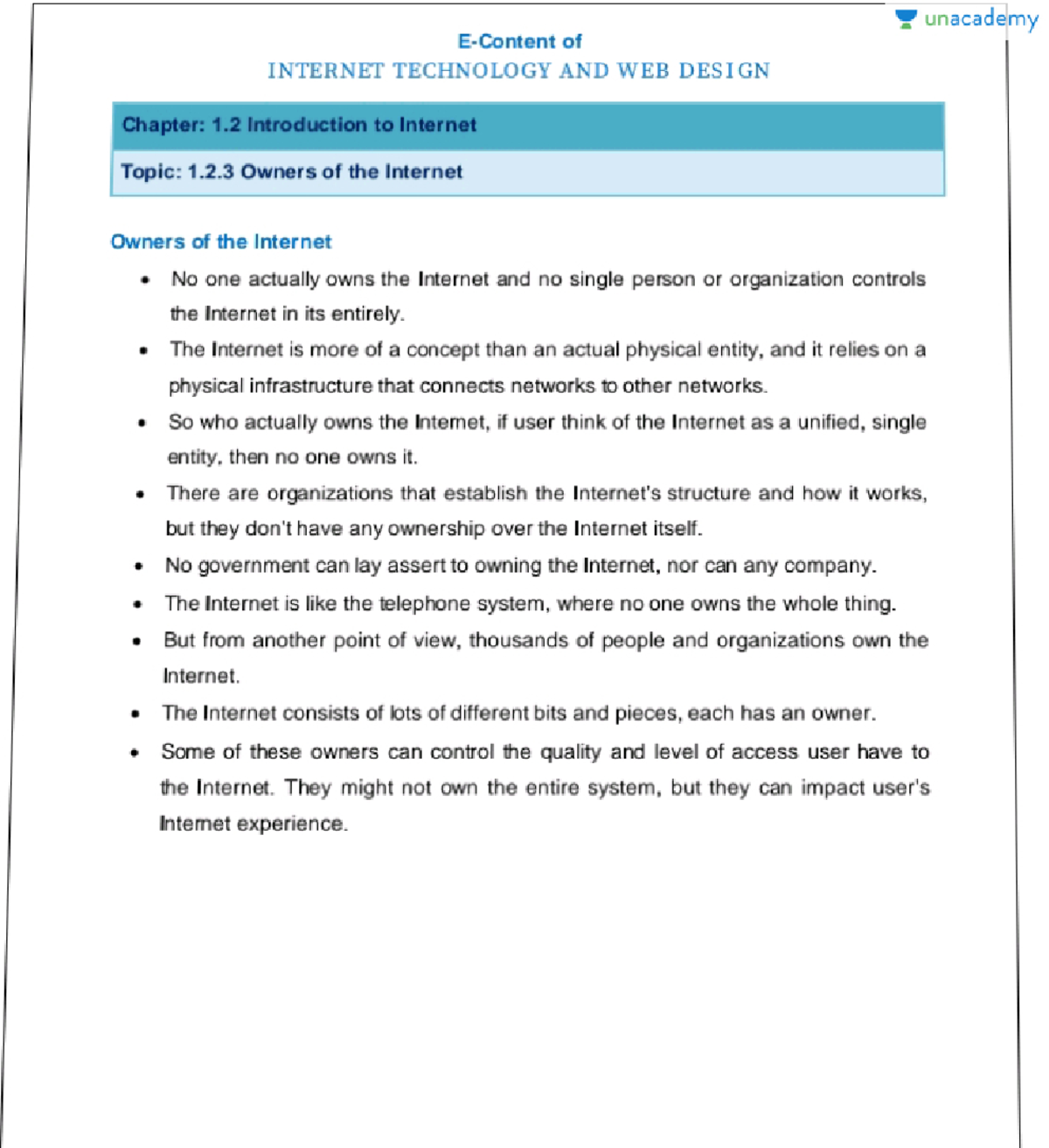 6413496347 - unacademy of INTERNET TECHNOLOGY AND WEB DESIGN Chapter: 1 ...