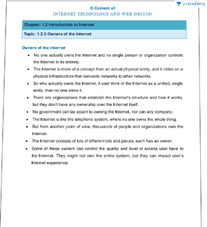 5354720716 - basics of internet - unacademy of INTERNET TECHNOLOGY AND WEB DESIGN Chapter: 1 Net ...