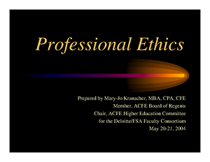 Ethics LN-1.1.1 Professional Ethics-Part I - Professional Ethics ©2003 ...