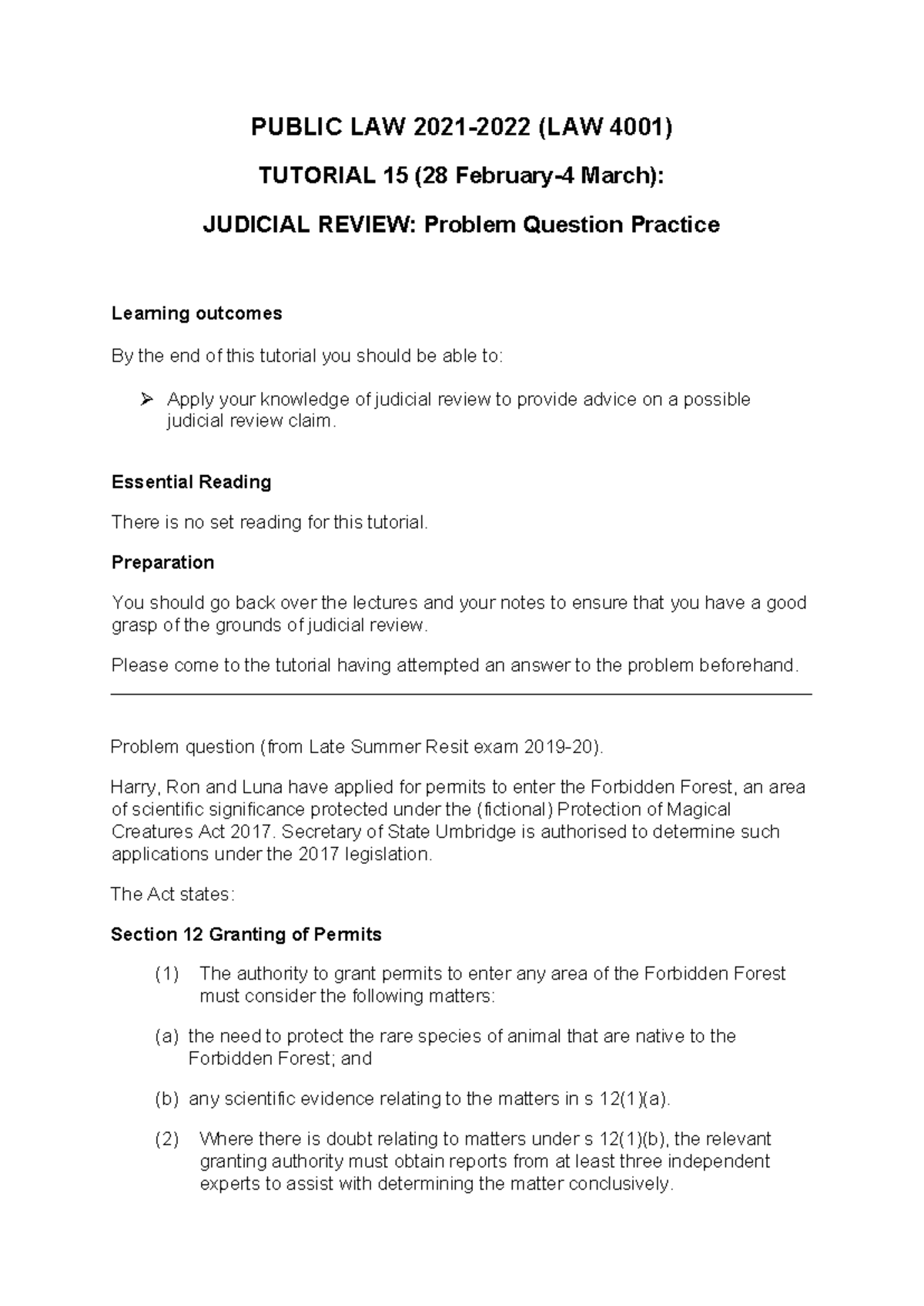 JR problem for tutorial 15 2022 - PUBLIC LAW 2021-2022 (LAW 4001 ...