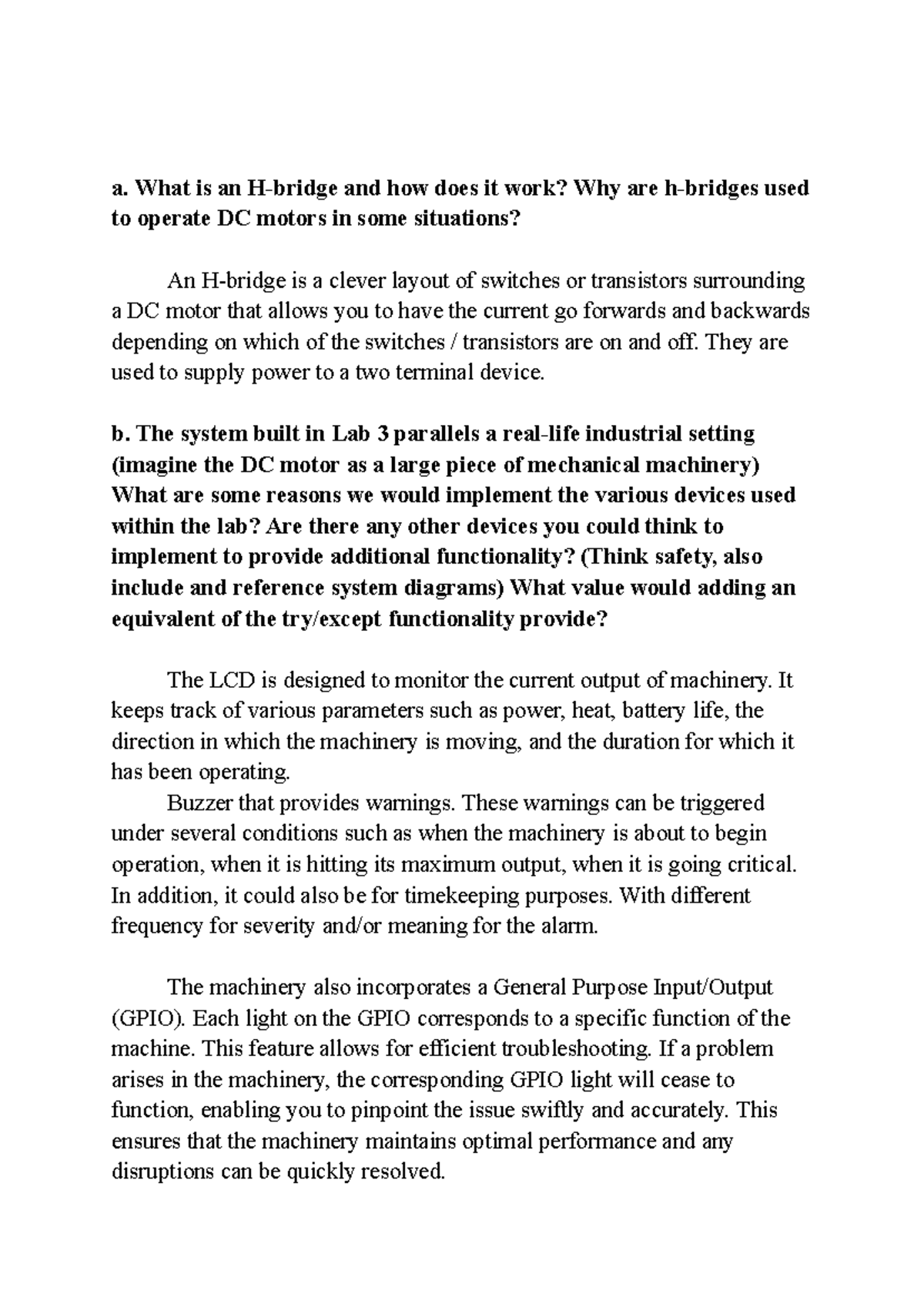 Mechatronics Progress Report 3 - a. What is an H-bridge and how does it ...