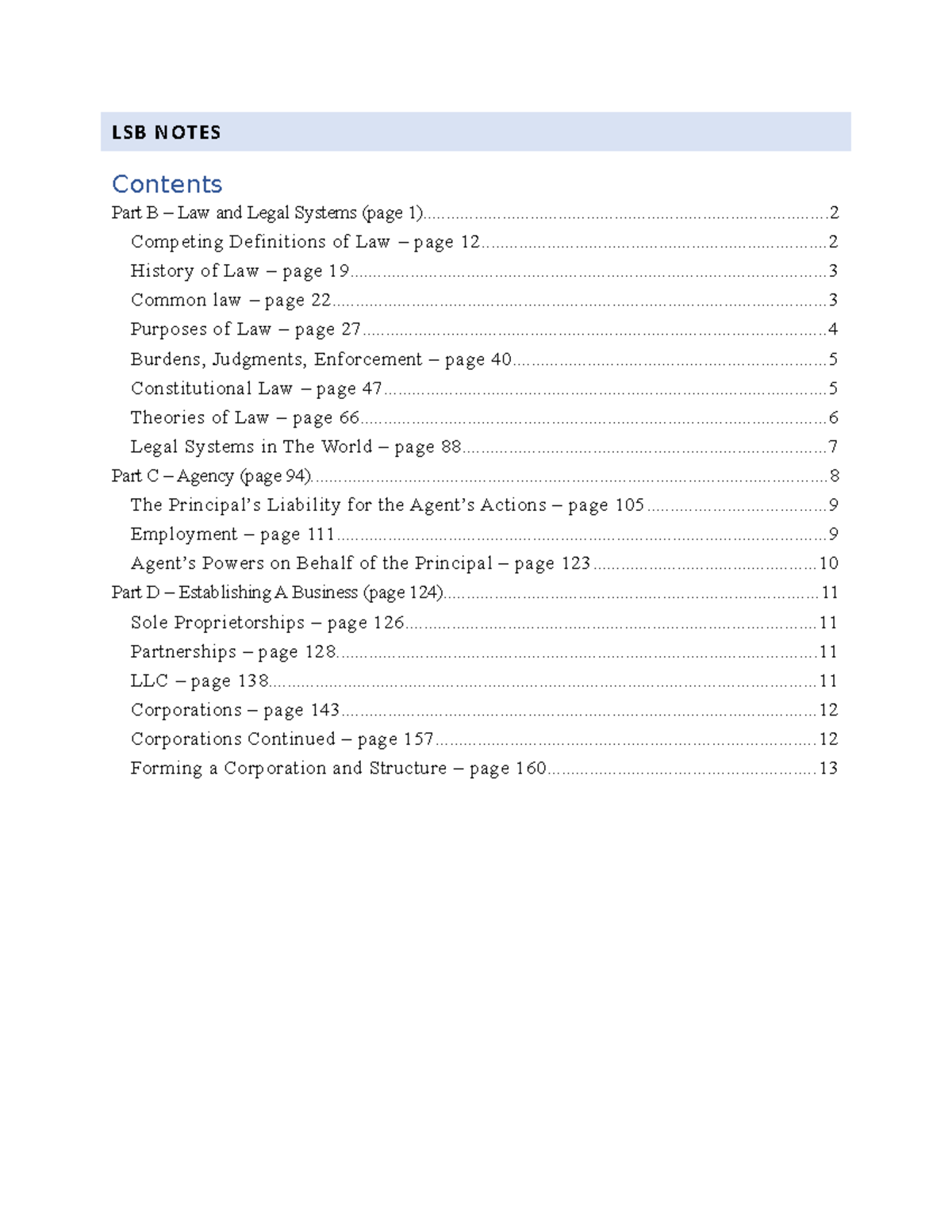 BUL4310 LSB Exam 1 Notes - LSB NOTES Part B – Law and Legal Systems ...