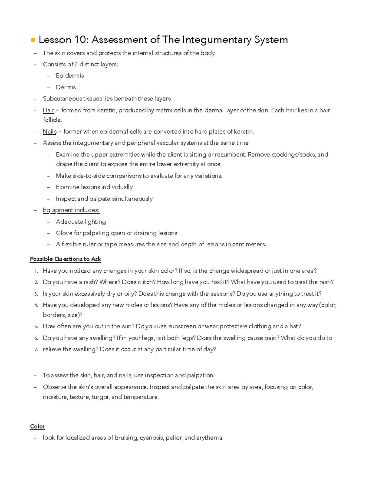 HEALTH ASSESSMENT Lesson 10 - Lesson 10: Assessment of The ...