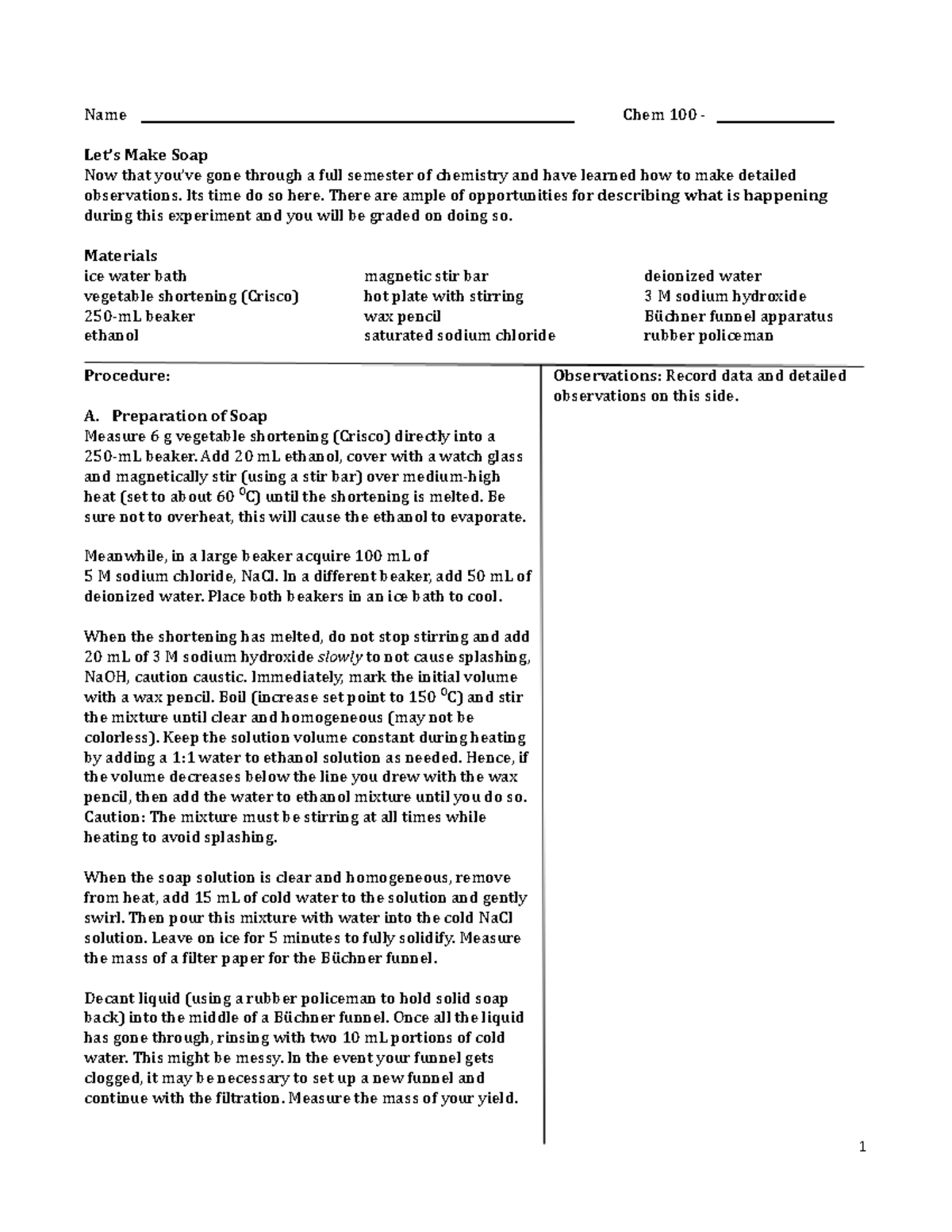 UTF-8''Soap%20Lab - Lab for Chemistry - Name Chem 100 - Let’s Make Soap ...