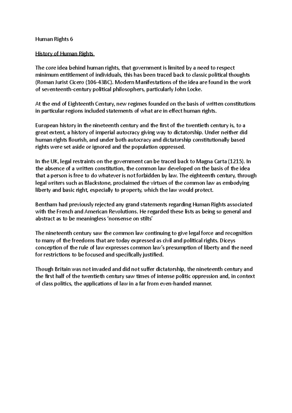 Human Rights 6 - Lecture notes 6 - Human Rights 6 History of Human ...