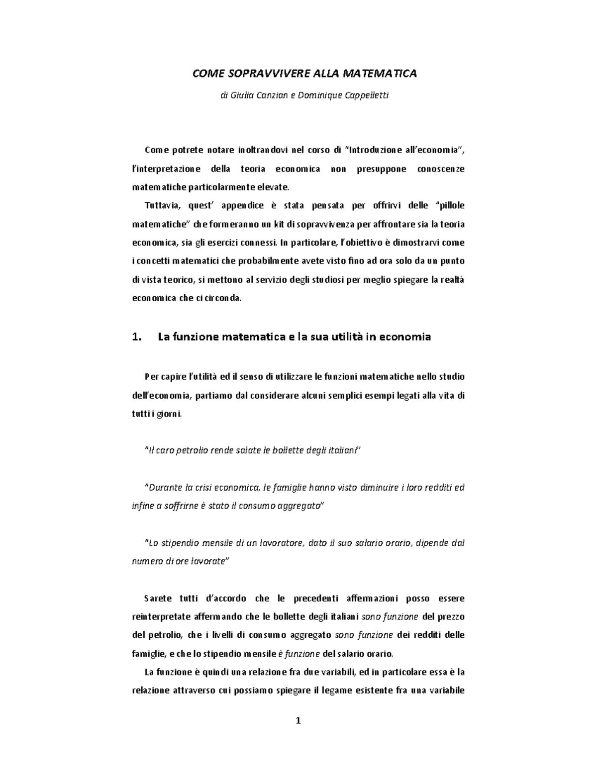 1-Funzione - COME SOPRAVVIVERE ALLA MATEMATICA di Giulia Canzian e ...
