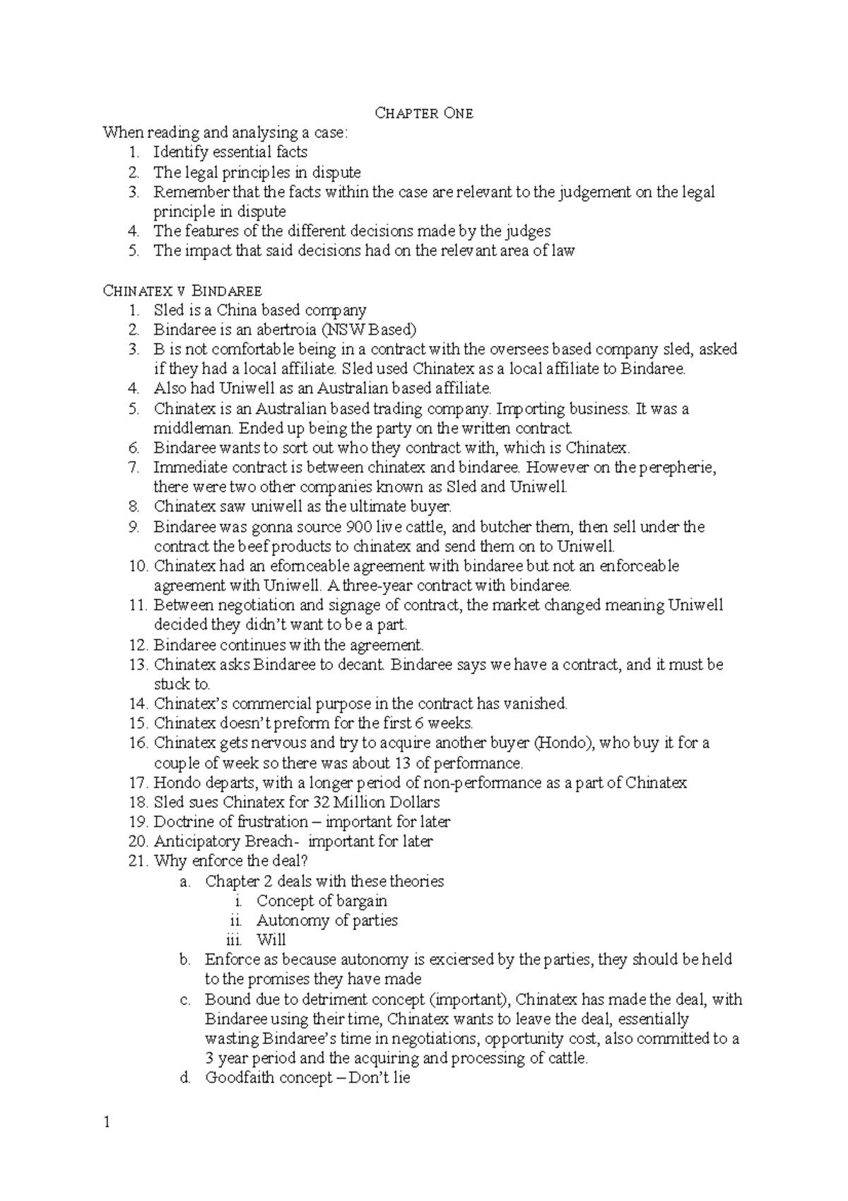 Contracts Lecture Notes Chapter One When Reading And Analysing A Case 1 Identify Essential