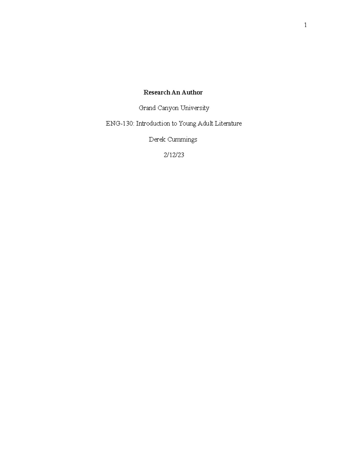 Research an Author - Essay - Research An Author Grand Canyon University ...