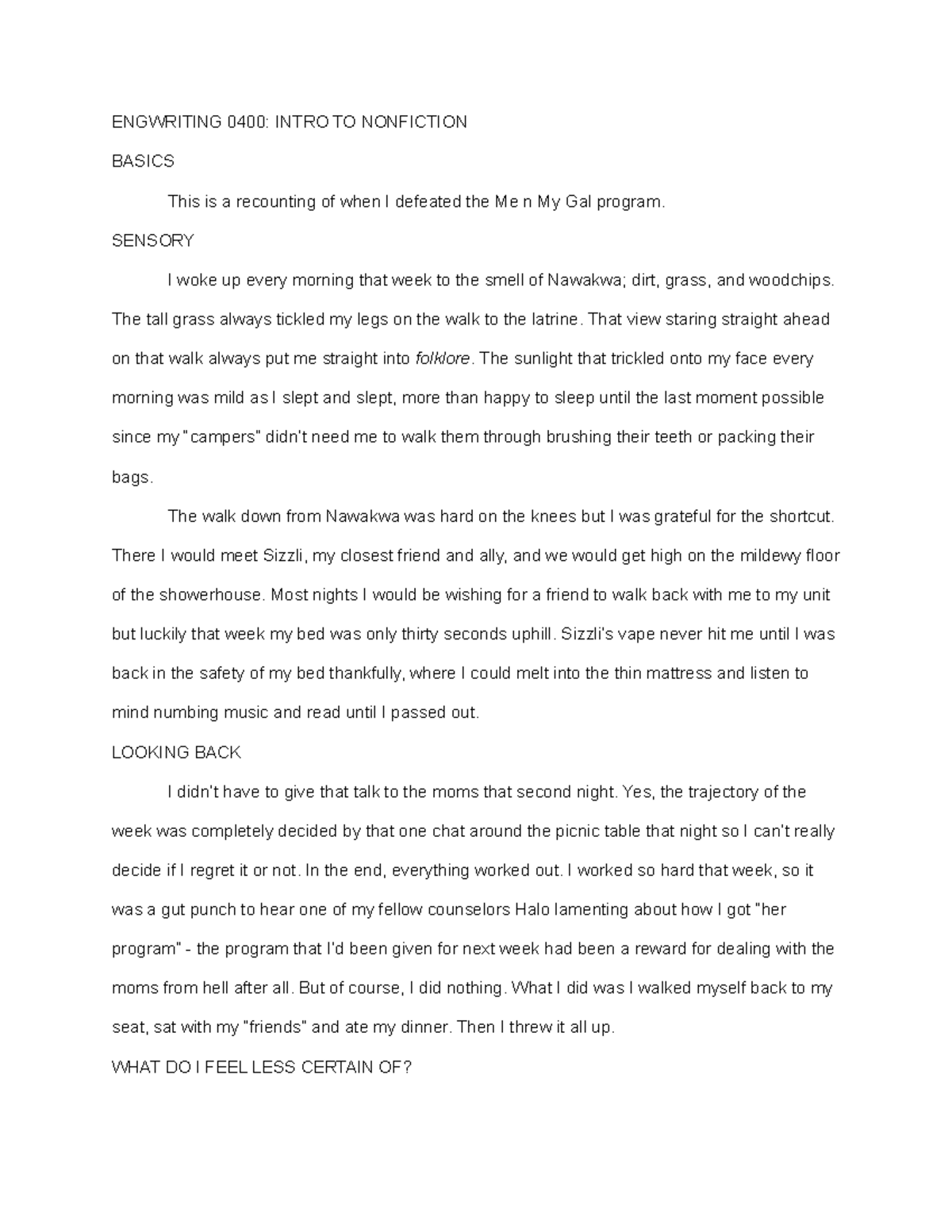 Engwriting 0400 Intro TO Nonfiction - ENGWRITING 0400: INTRO TO ...