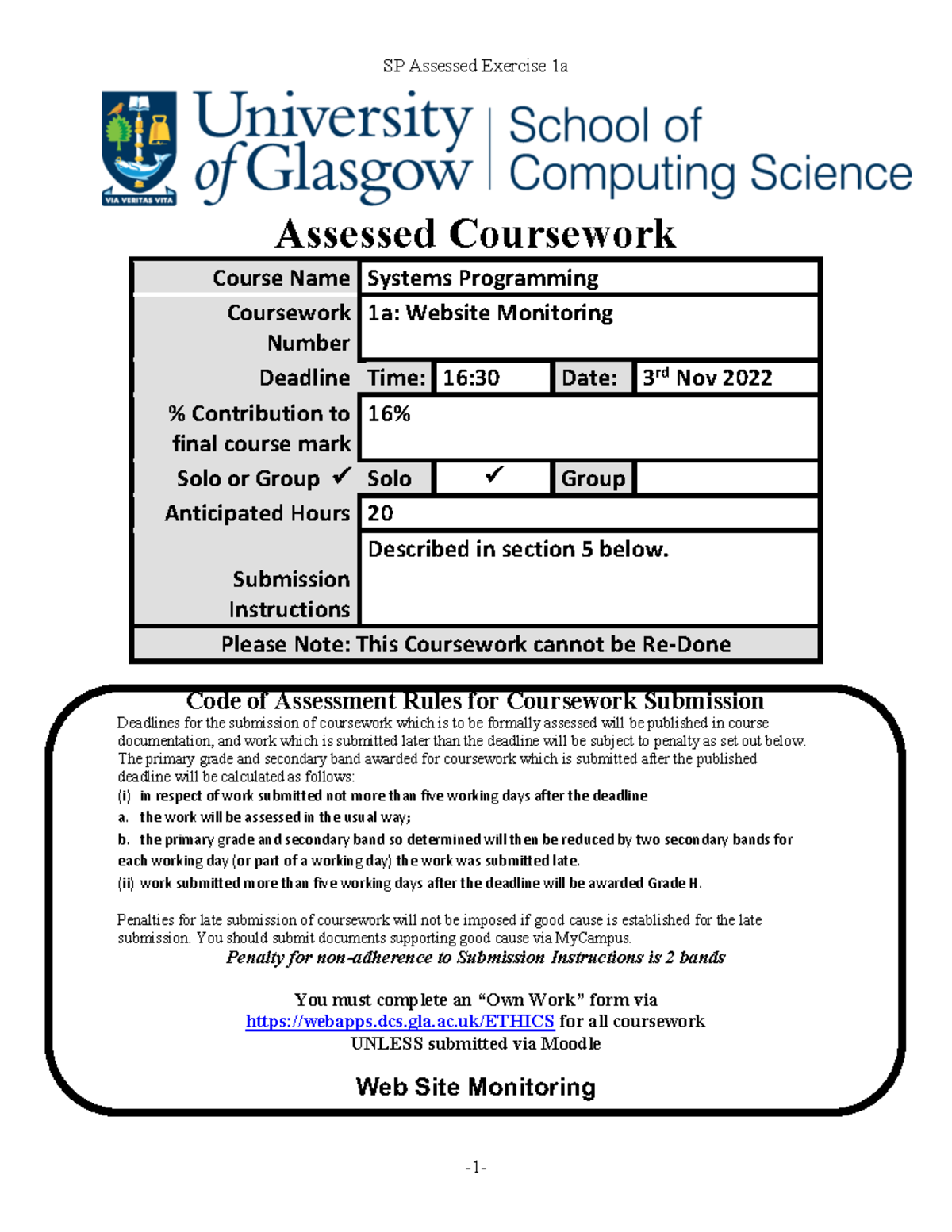 Cw1a-2022 - cw1 - Assessed Coursework Course Name Systems Programming Coursework Number 1a ...