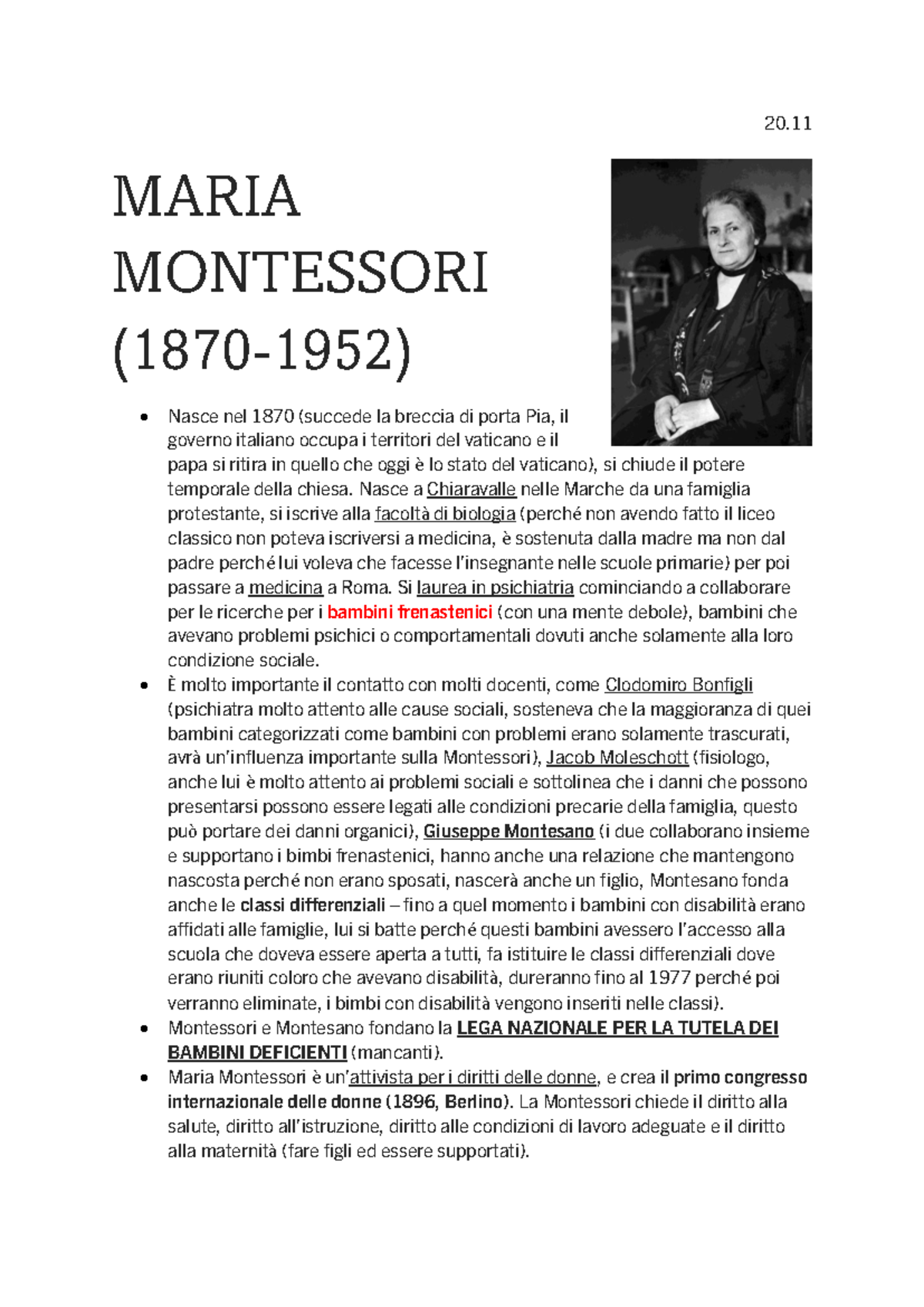 Maria Montessori - 20. MARIA MONTESSORI ( 1870 - 1952) Nasce nel 1870 ...