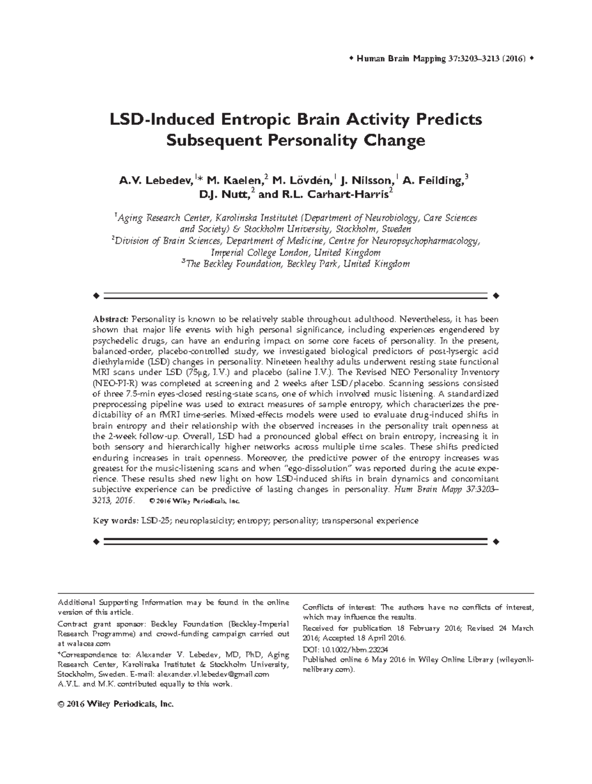 Human Brain Mapping - 2016 - Lebedev - LSD‐induced entropic brain ...