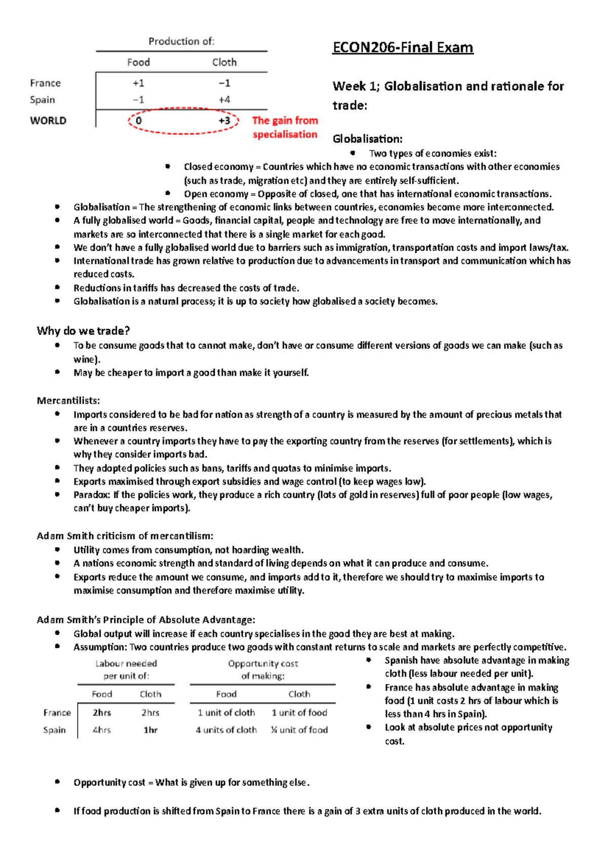 ECON206 Final Exam notes - ECON206-Final Exam Week 1; Globalisation and ...