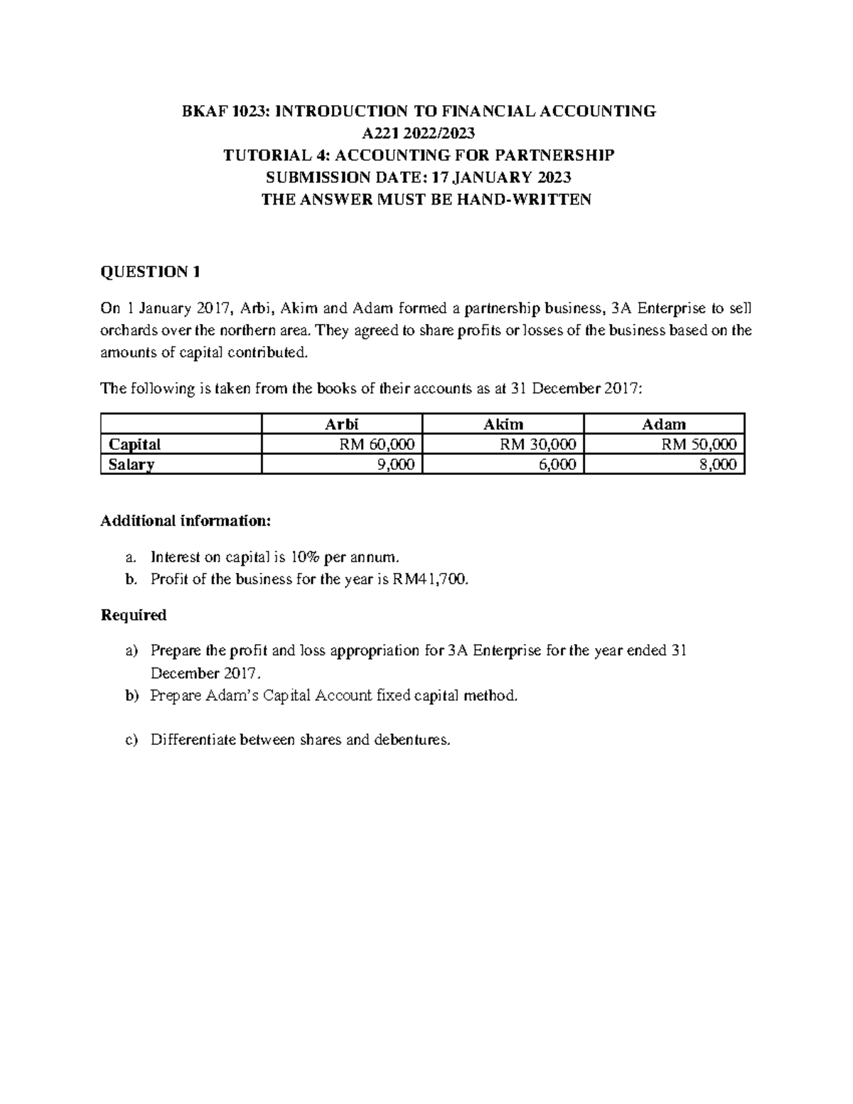 Tutorial 4 Question - BKAF 1023: INTRODUCTION TO FINANCIAL ACCOUNTING A ...