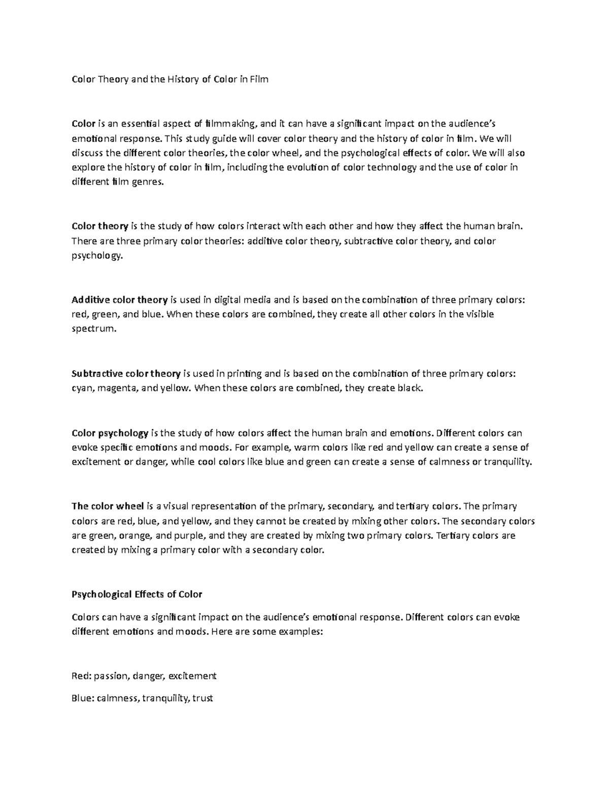 Color Theory and the History of Color in Film - This study guide will ...