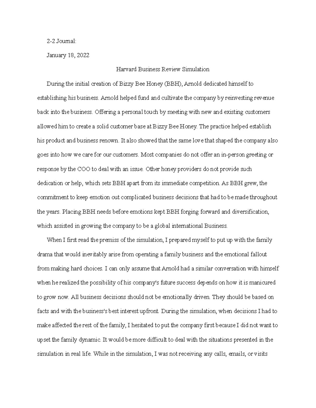 2-2 Simulation Journal entry - Journal: January 18, 2022 Harvard ...